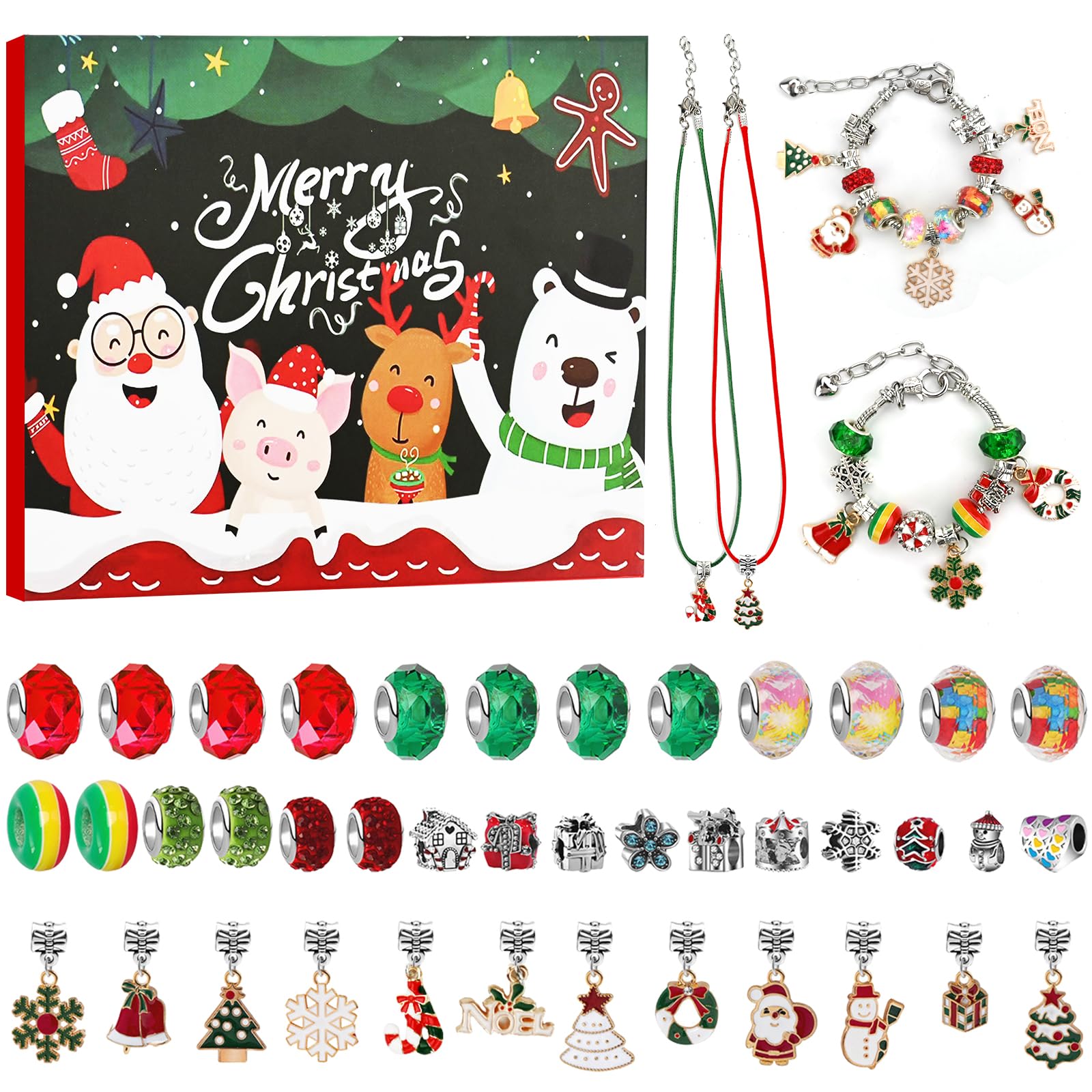 Fadcaer 44 Pcs Christmas Charm Bracelet Making Kit,DIY Charm Bracelet ...