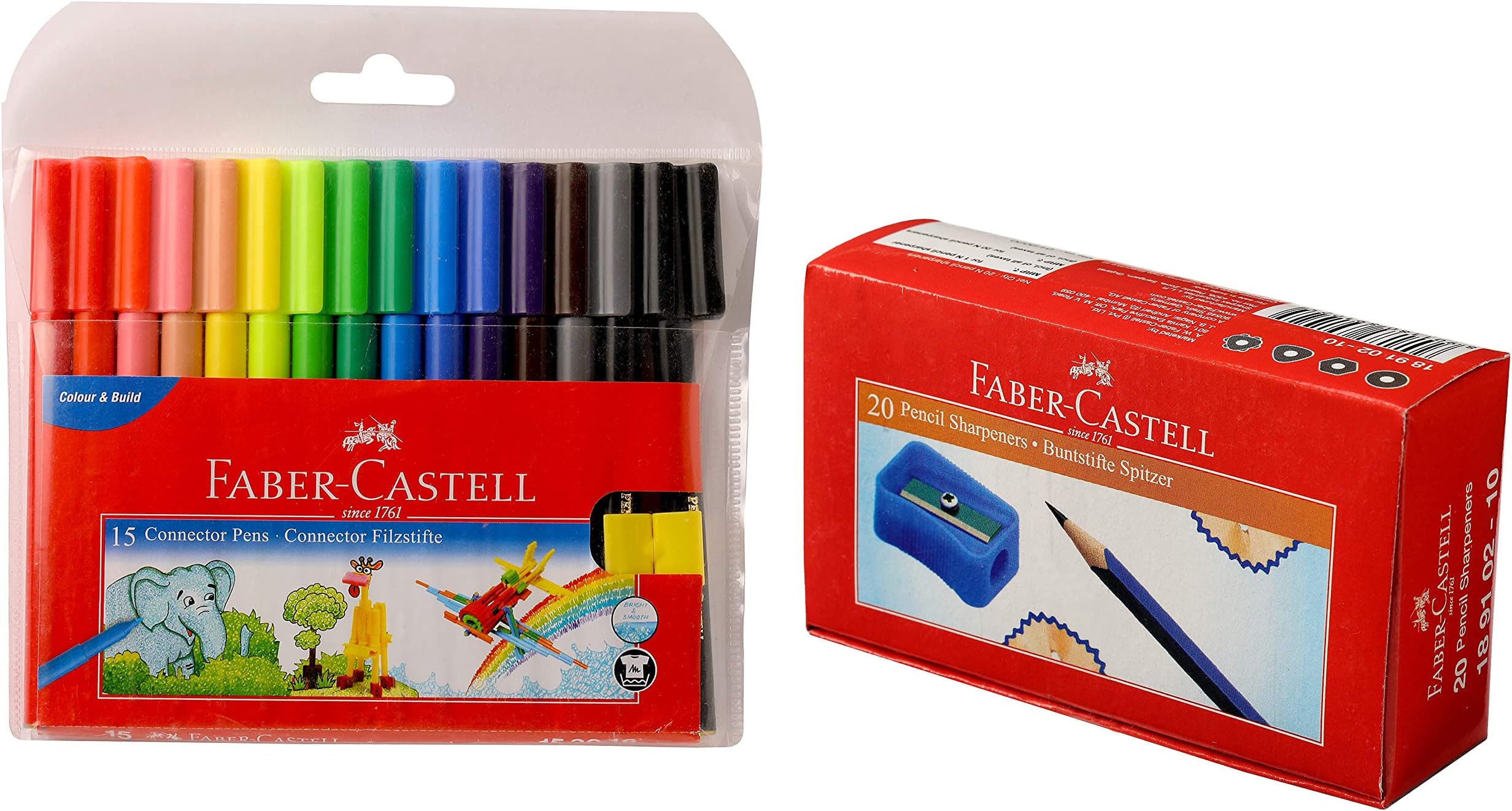 Faber-Castell Connector Pen Set - Pack of 15 (Assorted) Pencil Sharpner ...