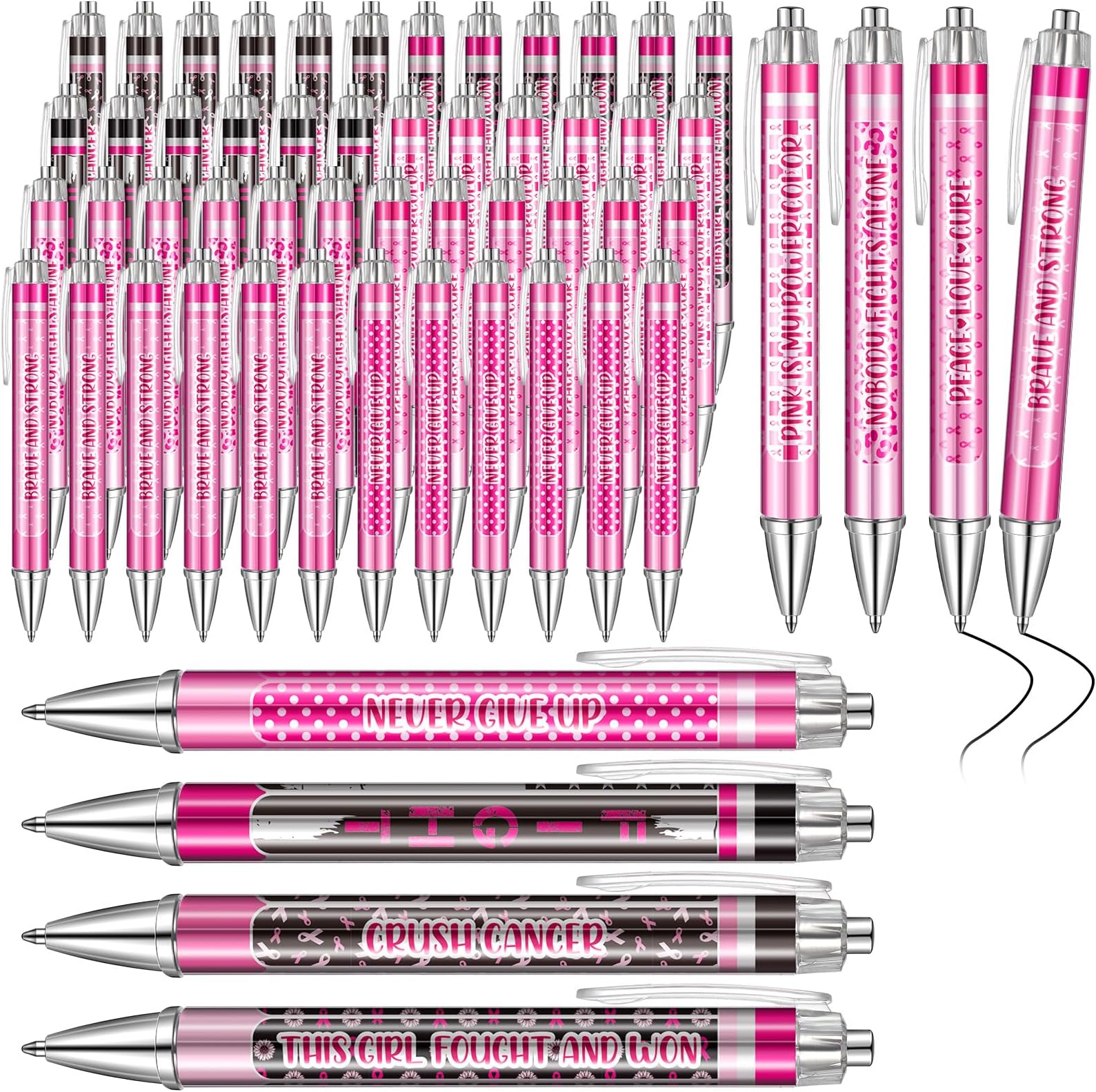 Amazon.com : Qilery 200 Pcs Breast Cancer Pens Bulk Pink Ribbon ...