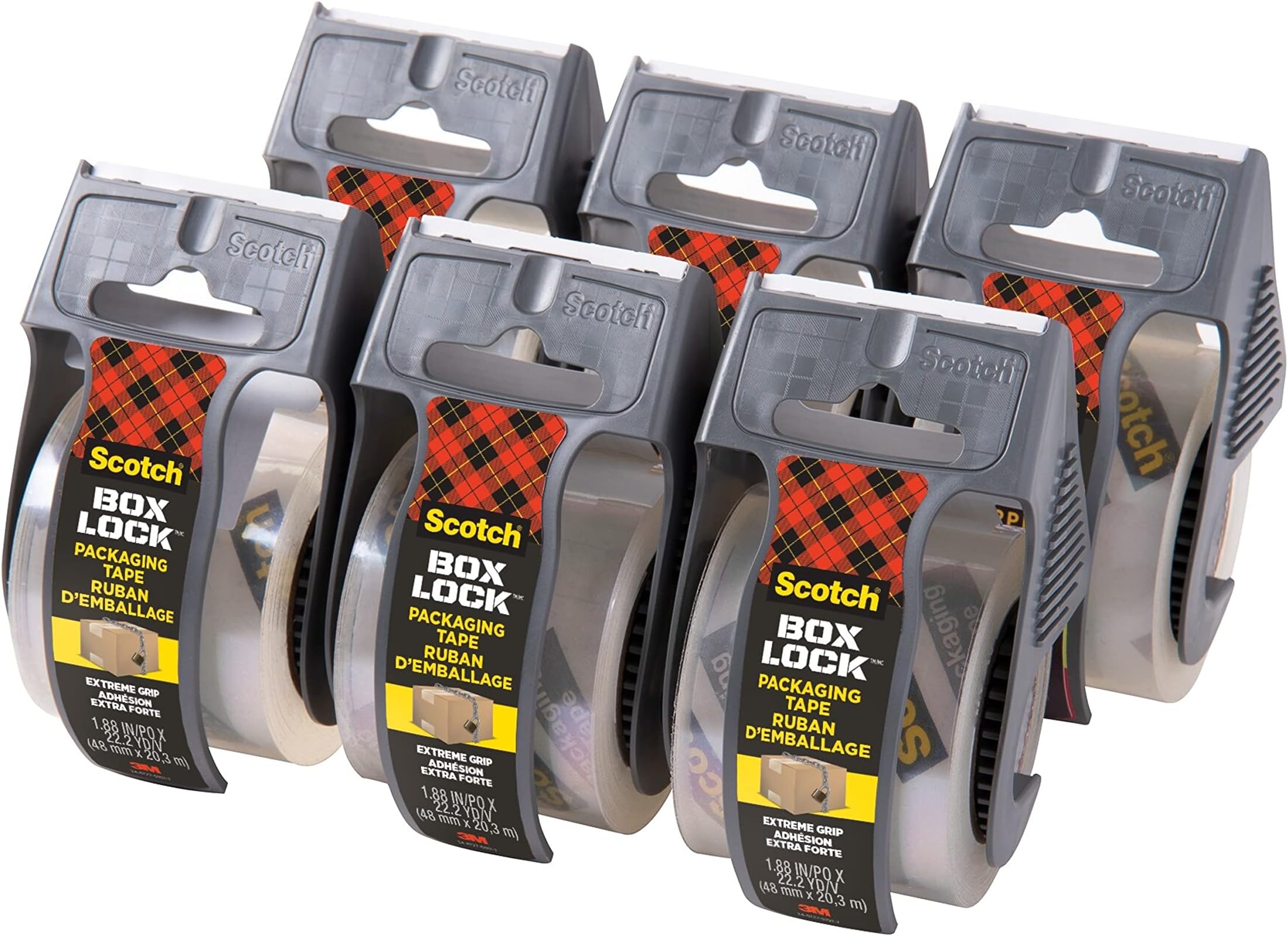 Scotch Box Lock Packaging Tape, 6 Rolls with Dispensers , 48 mm x 20.3 ...