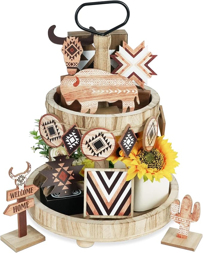 Amazon.com: Putuo Decor 18 Pcs Western Tiered Tray Decorations Set Wood ...