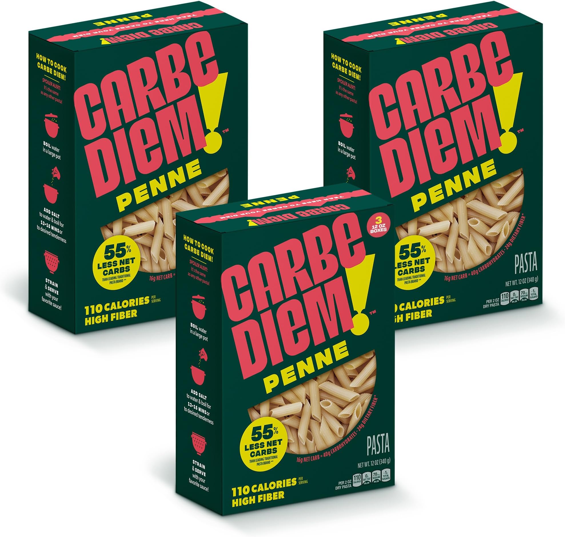 Amazon.com : CARBE DIEM! Penne | 3x 12oz Bags | Lower Net Carb Pasta ...