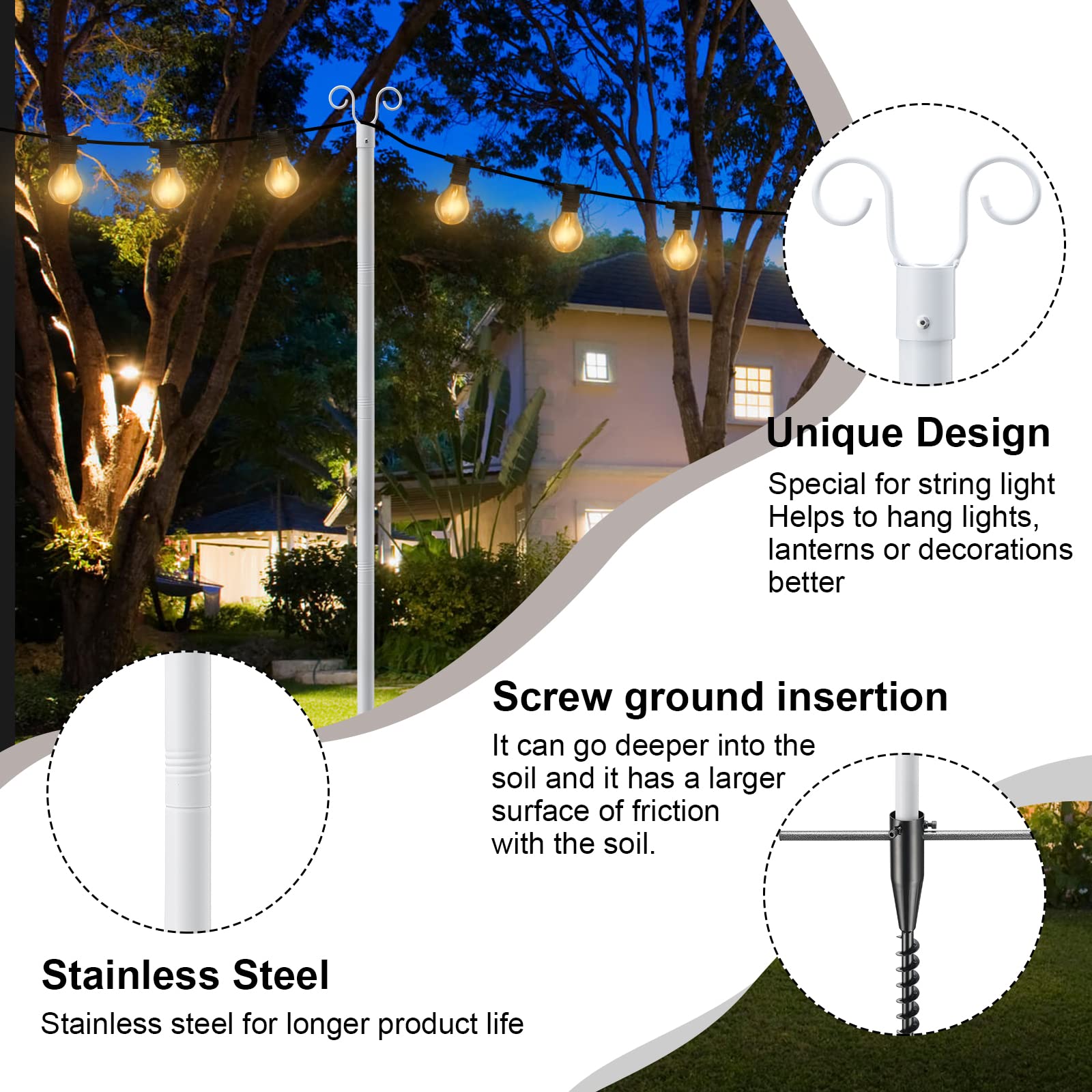 Snapklik.com : HOSKO 10FT Outdoor Lights Poles - 120 Inches White ...