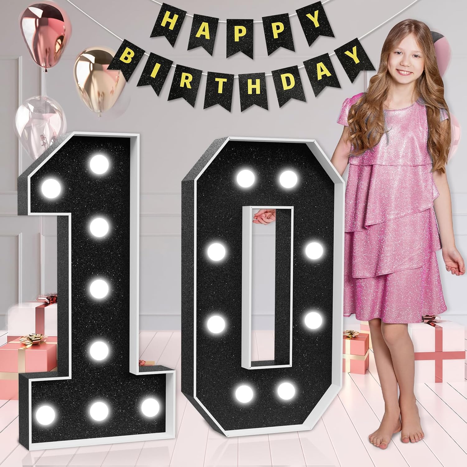 Amazon.com: imprsv Marquee Numbers Black 10th-Birthday Decorations ...