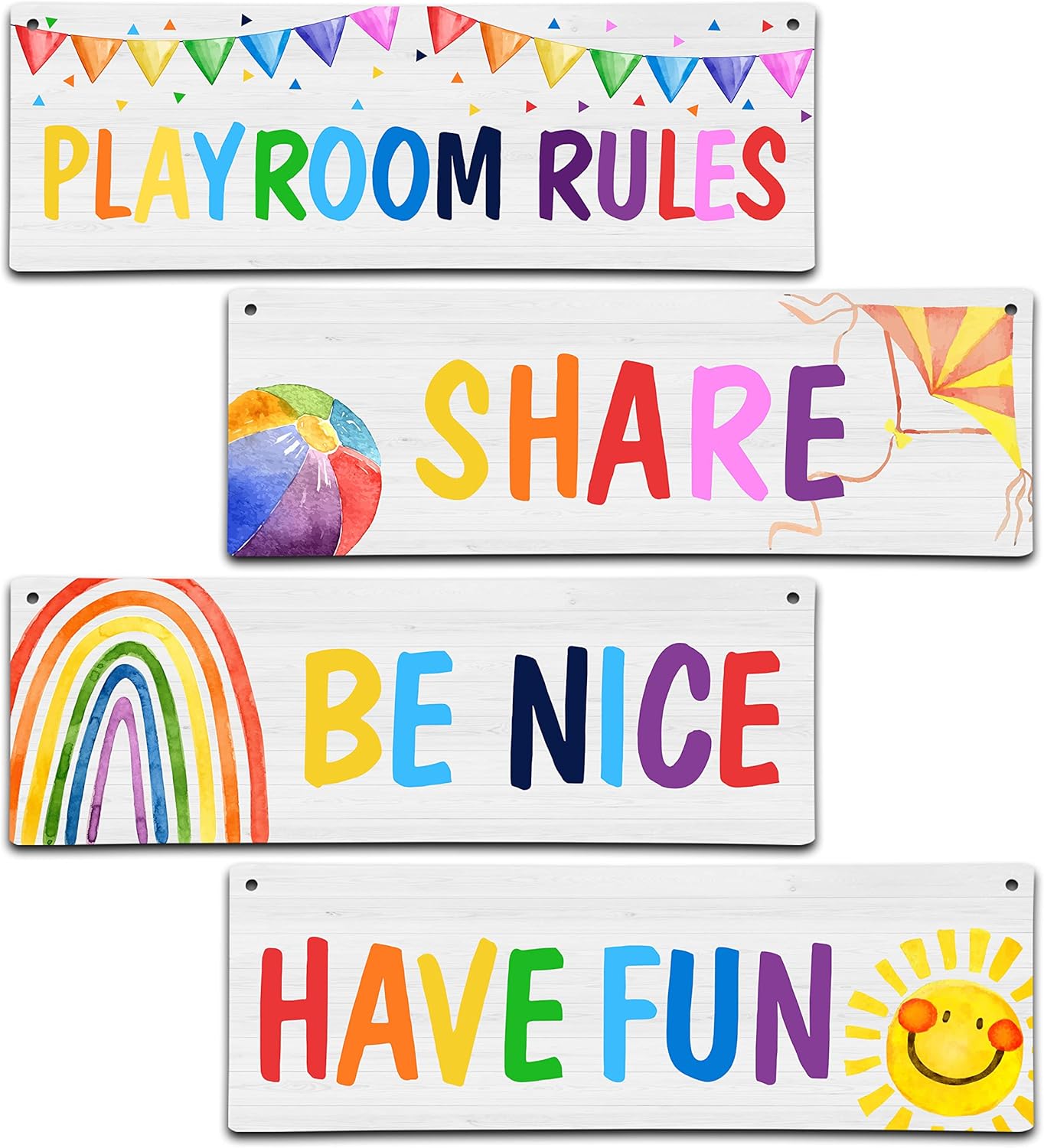 Amazon.com: 4 Pieces Playroom Decor Kids Room Wall Decor Wooden Sign ...