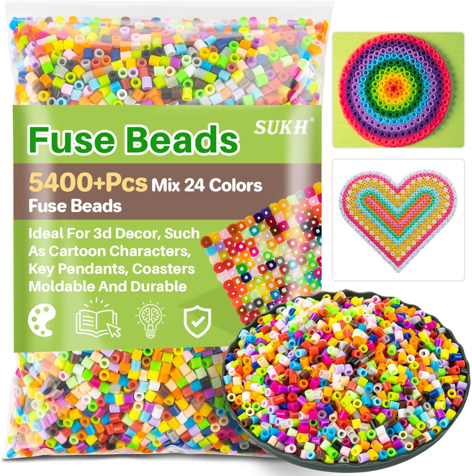 Amazon.com: Maxdot 5 mm Large Square Fuse Beads Boards Clear Plastic ...