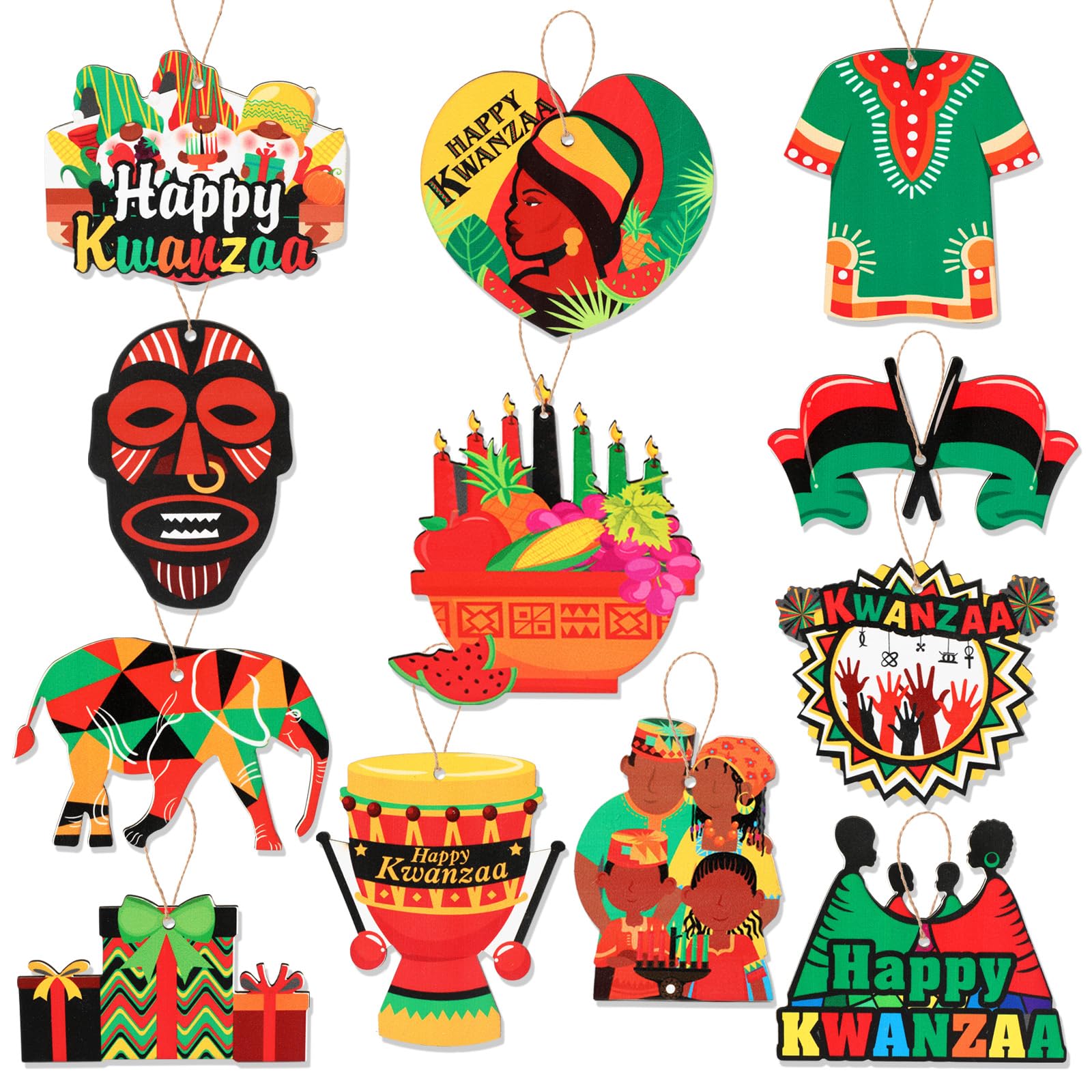Amazon.com: HOWAF 36pcs Kwanzaa Wooden Hanging Ornaments, African ...