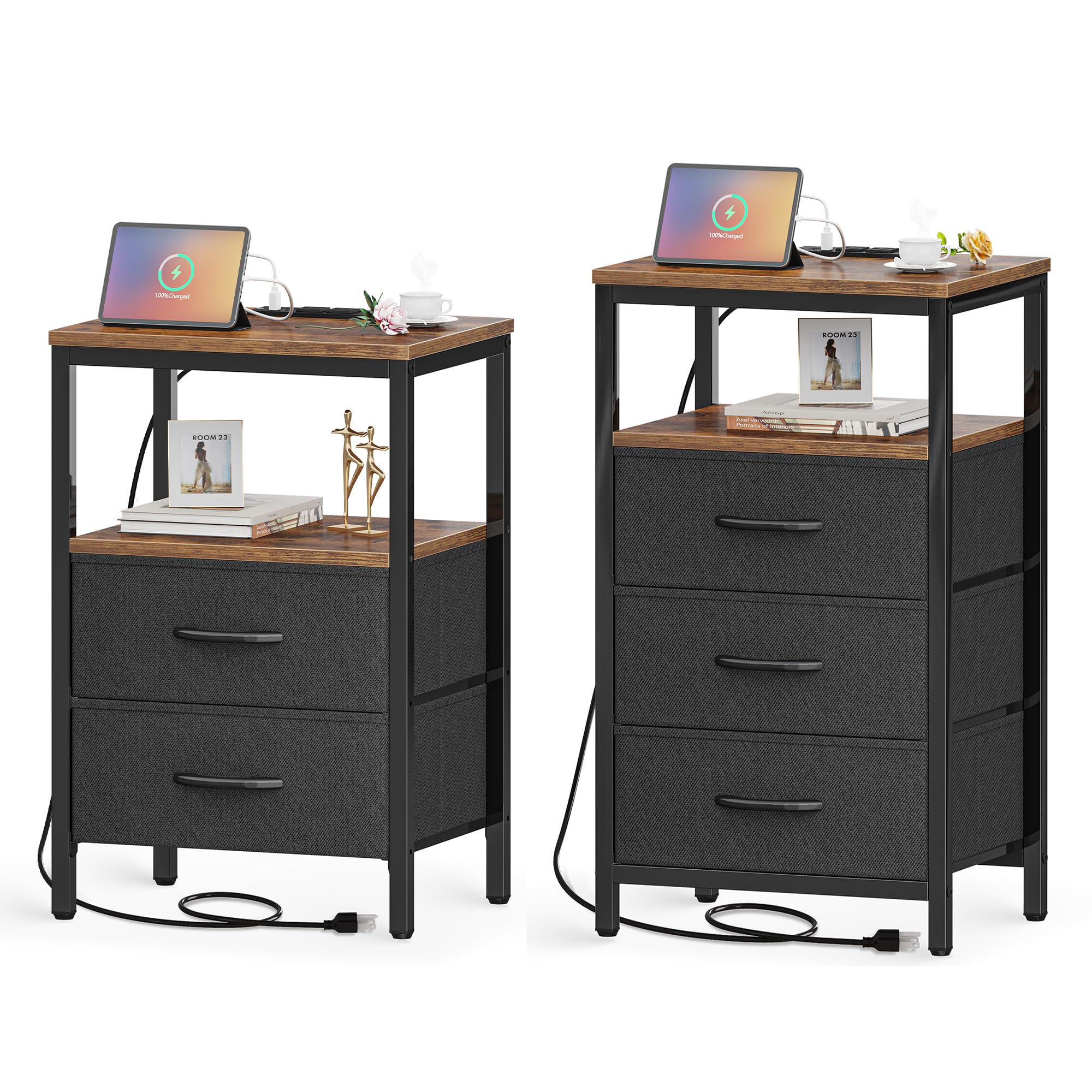 Amazon.com: Huuger Nightstand with Charging Station and 27.6 Inch Side ...