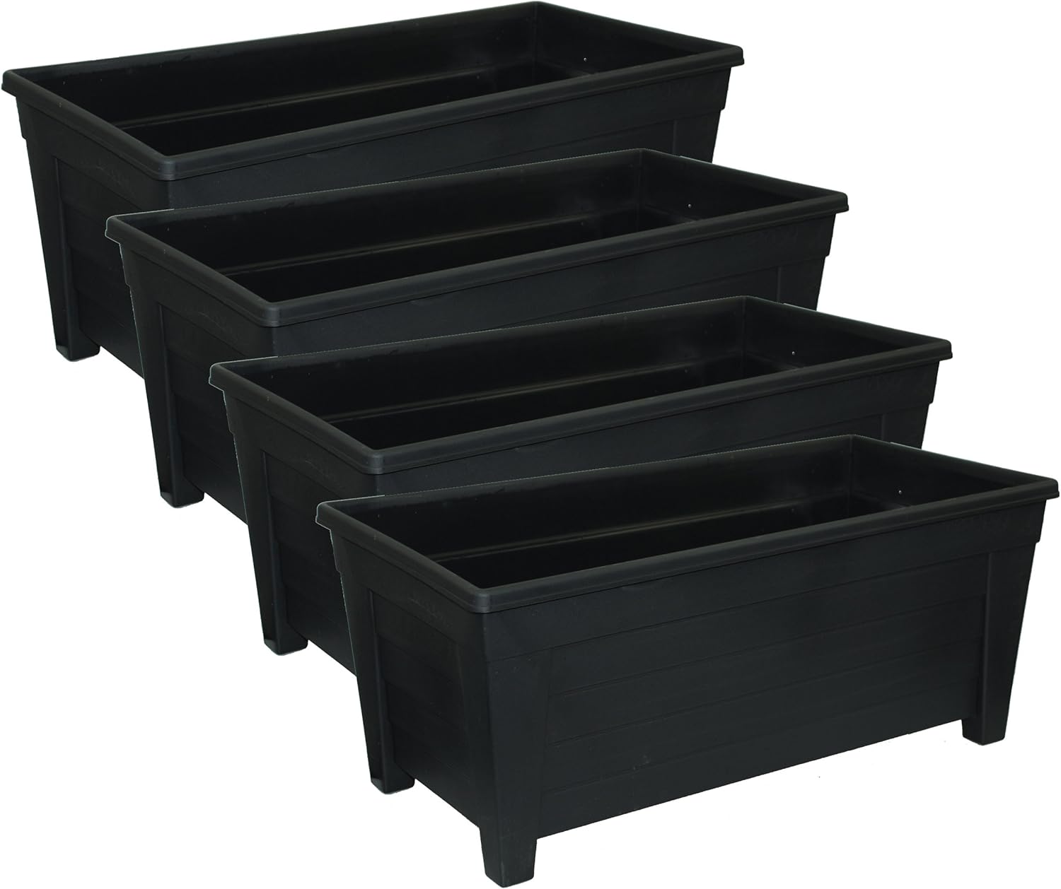 4 x Ebony/Black Trough Plastic Garden Planter Indoor & Outdoor Flower ...