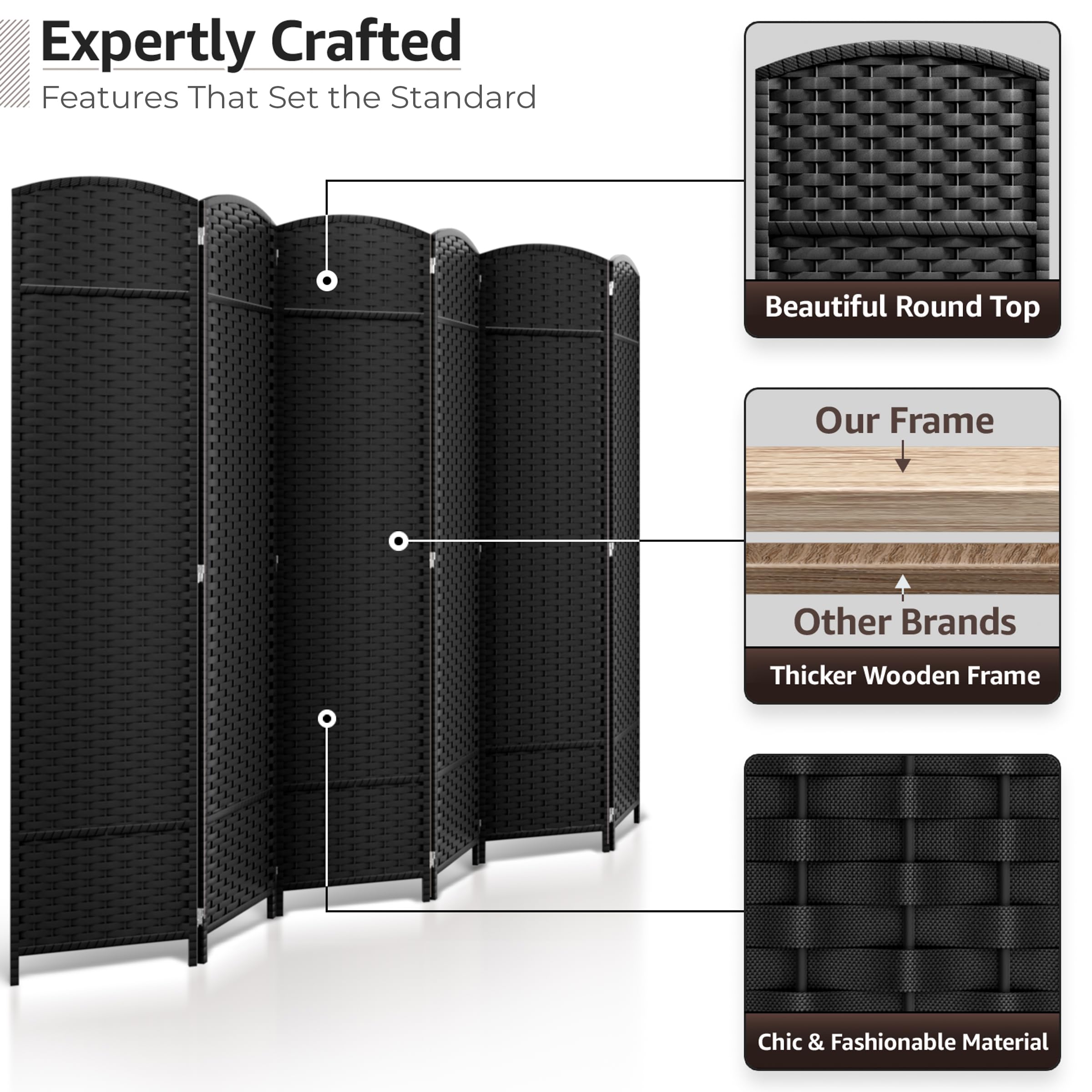 Snapklik.com : 6 Panel Room Divider 6 Ft. Tall - Privacy Screen, Extra ...