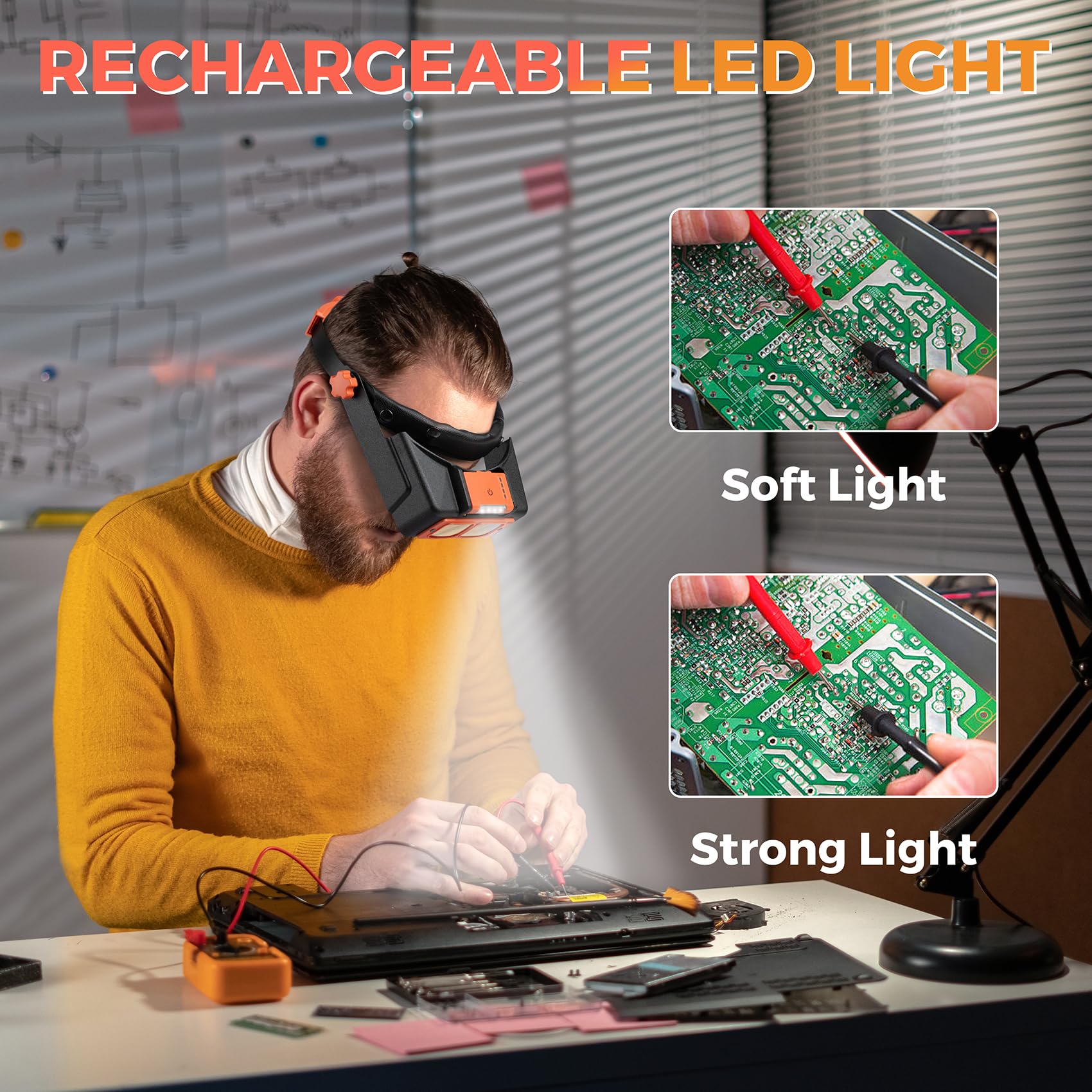 Headband Magnifier with Light, Rechargeable Magnifying Glasses for ...