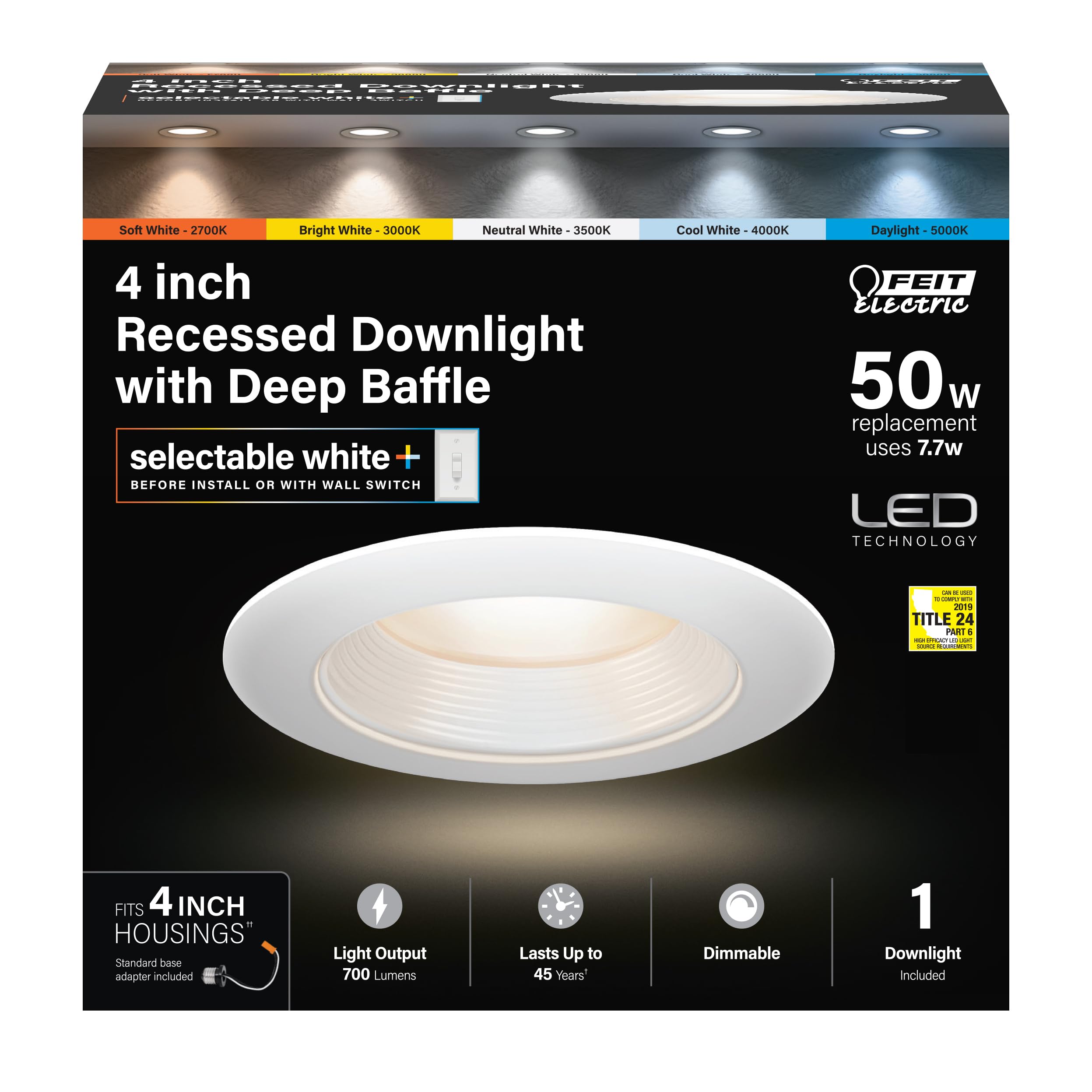 2700K Soft White Feit Electric 4-inch LED 6-Pack - Dimmable Downlights ...