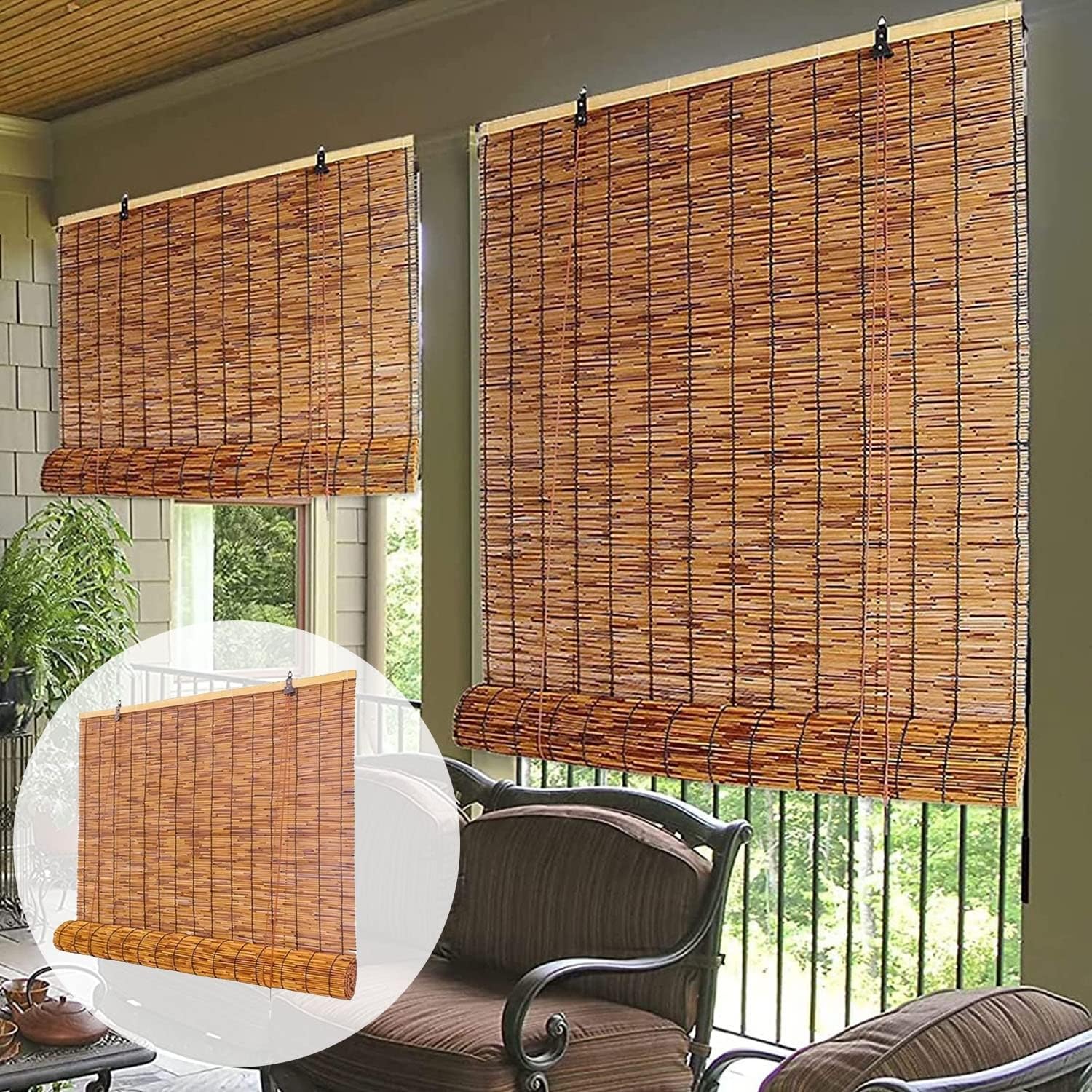 SNWGPLY Bamboo Blinds For Windows, Outdoor Roller Shades, Camper Blinds ...