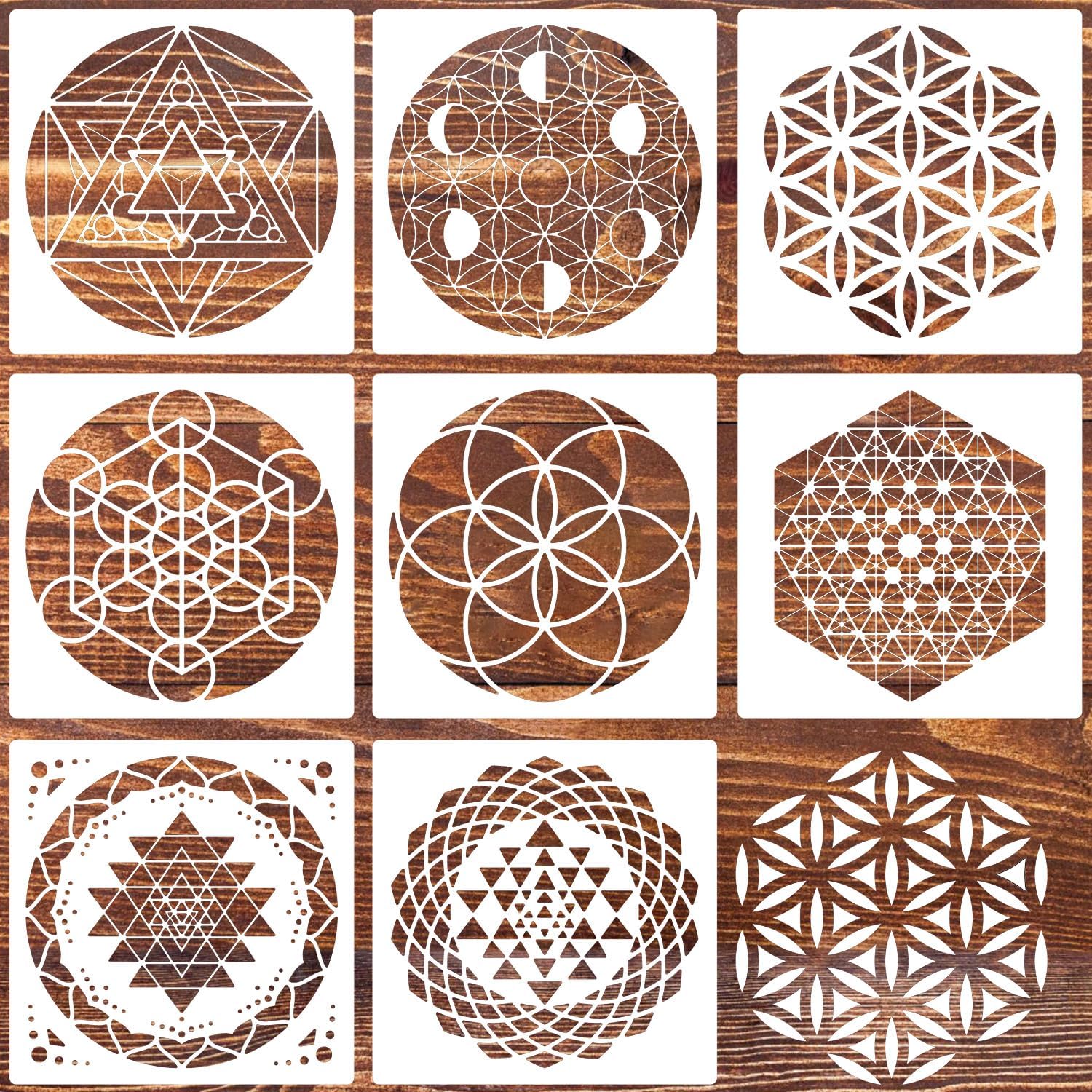 Sacred Geometry Stencil 8x8inch Reusable Hexagon Mandala Stencils ...