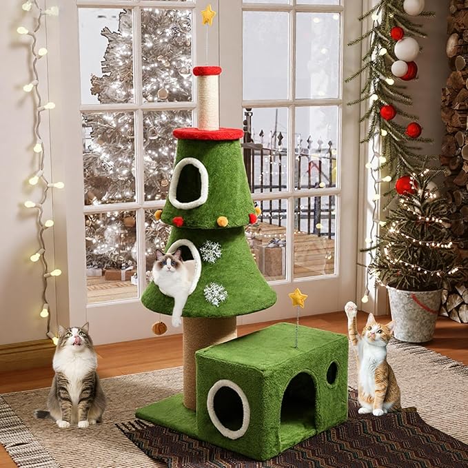 Amazon.com : BYBYME 124cm Tall Cat Tree,Christmas Tree Shape Cats Tower ...