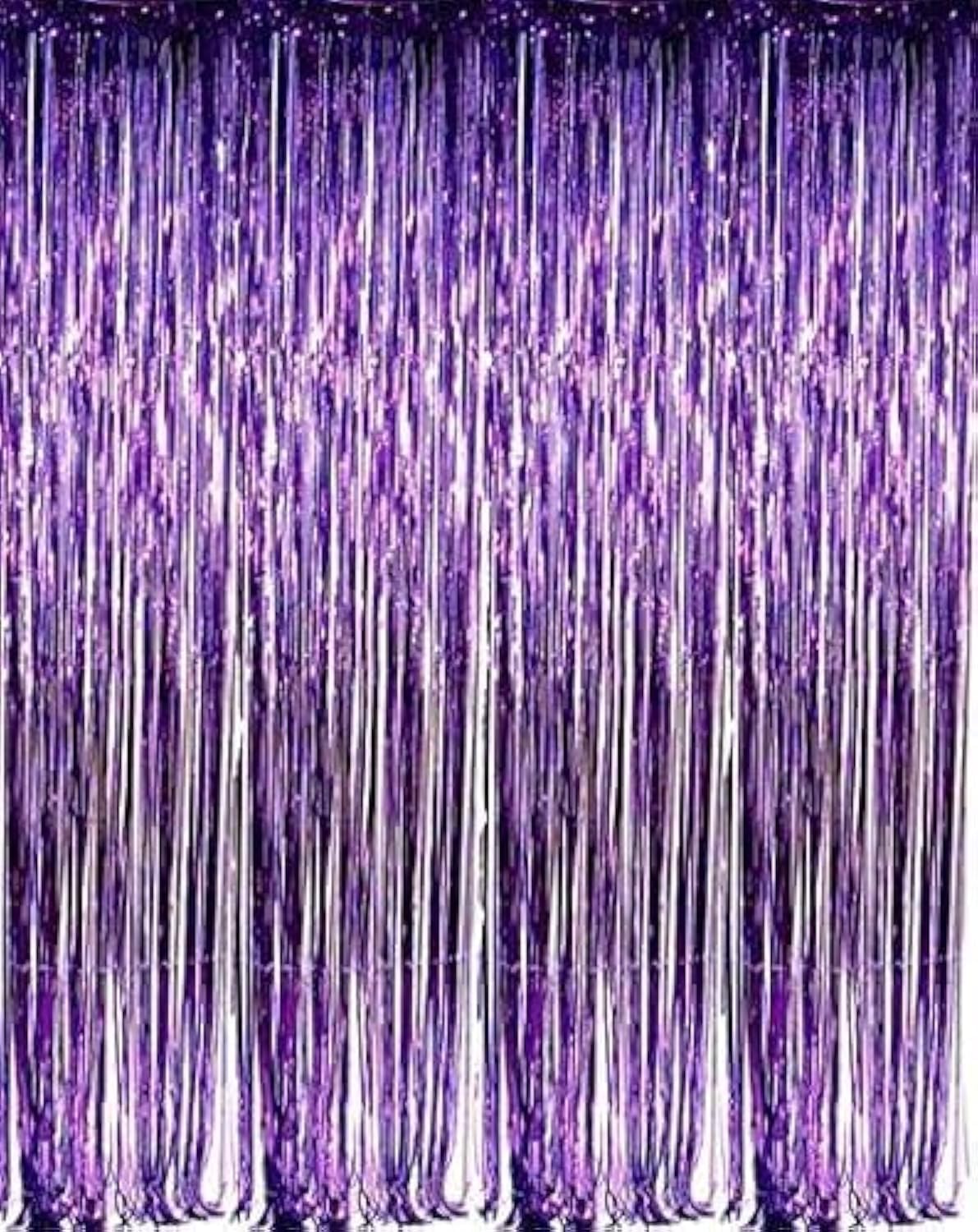 Amazon.com: zhcoy Set of 2 Purple Foil Fringe Door & Window Curtain ...