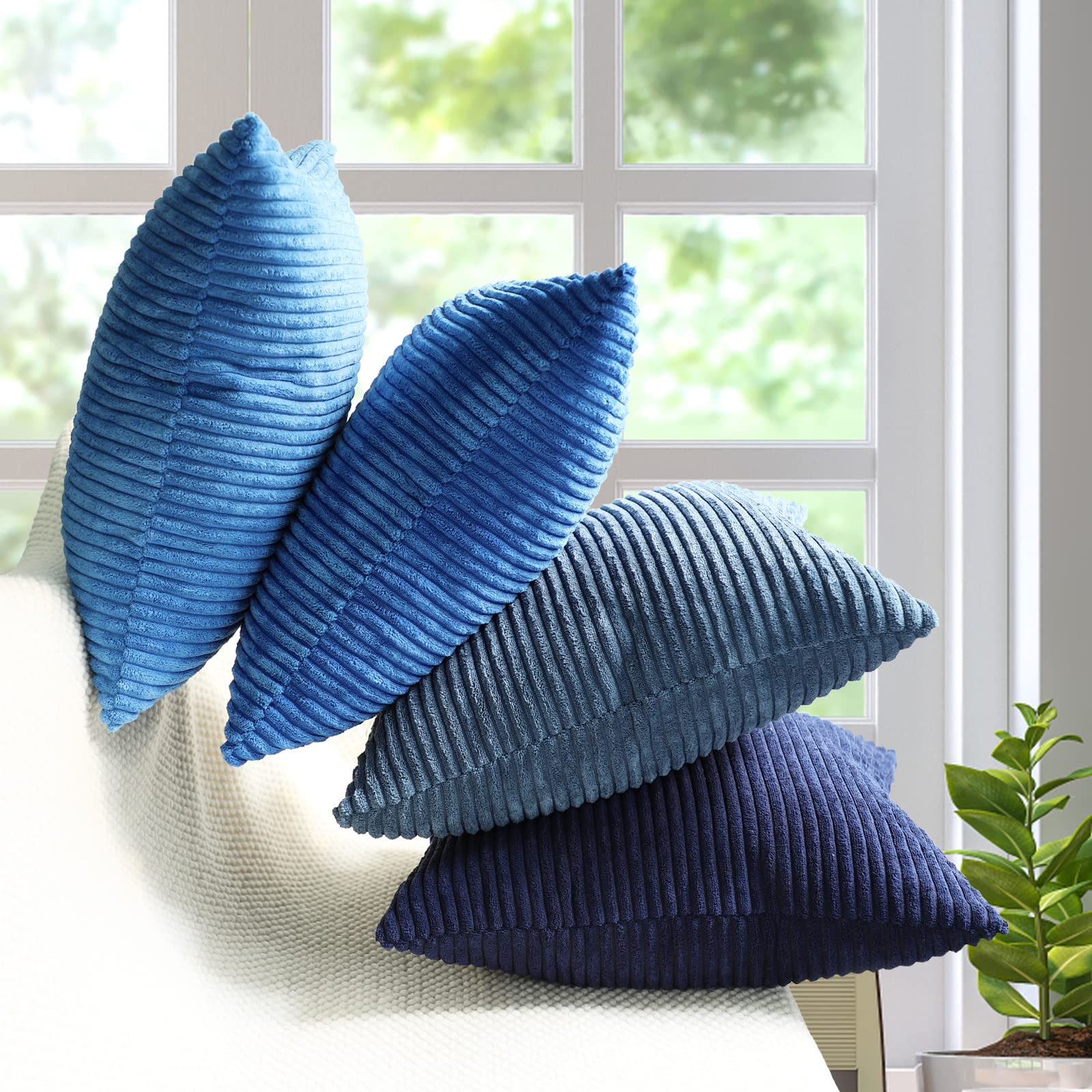 MEKAJUS Pack of 4 Pillow Covers 18x18 Blue Decorative Throw Pillow ...