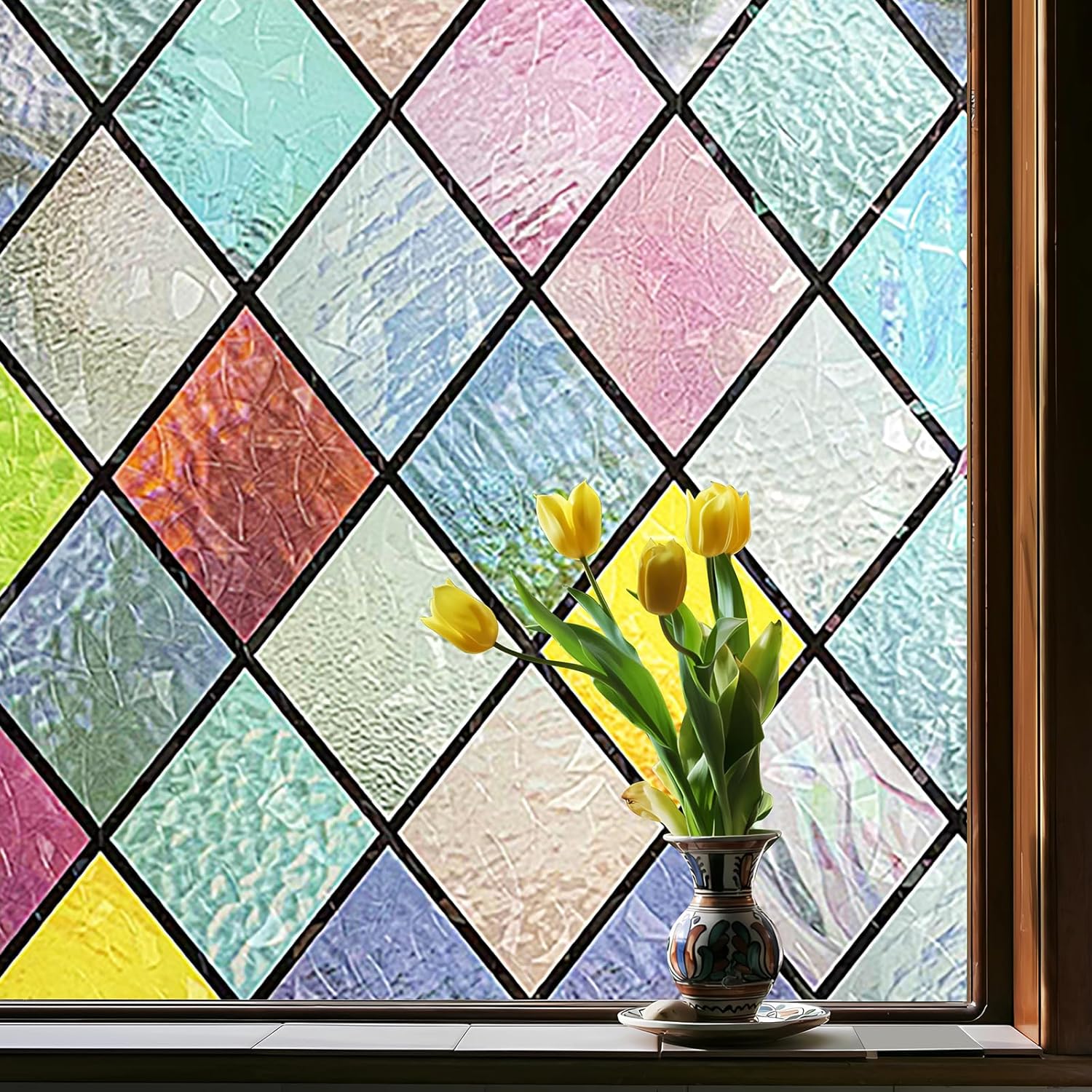 Amazon.com: ConCus-T Rainbow Window Privacy Films Stained Glass Window ...