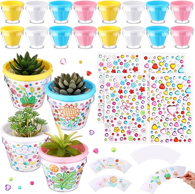 Amazon.com: SiliFine 24 Set Spring Garden Flower Pots Crafts Kit DIY ...