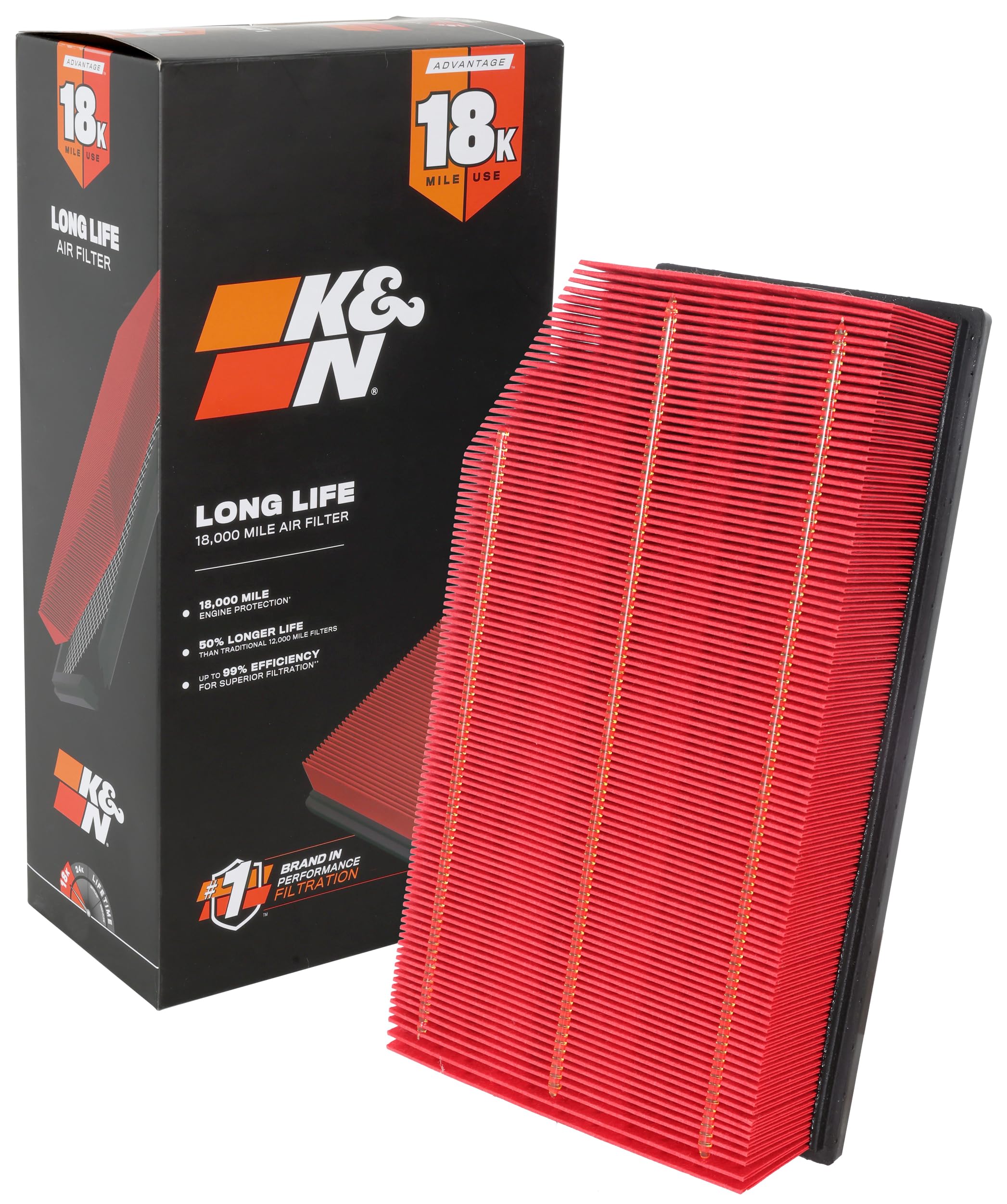 Amazon.com: K&N Engine Air Filter: Long Life 18,000 Mile Replacement ...