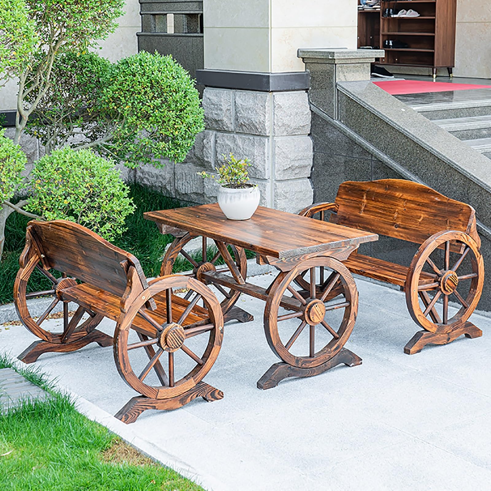 Wooden Wagon Wheel Outdoor Furniture NEW LARGE PATIO GARDEN WOODEN