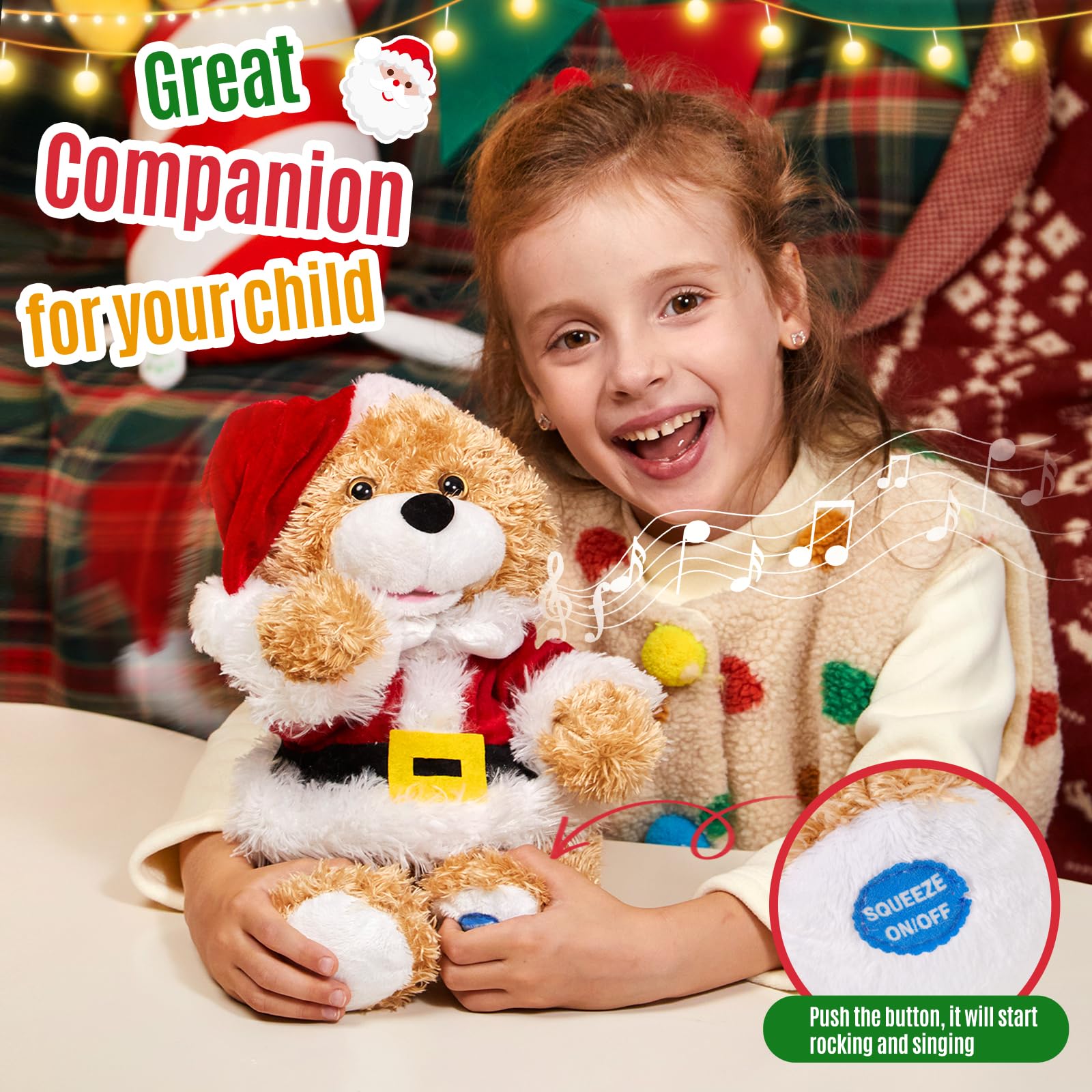 Singing Stuffed Animals Christmas MUSICAL SANTA HAT PLUSH WITH