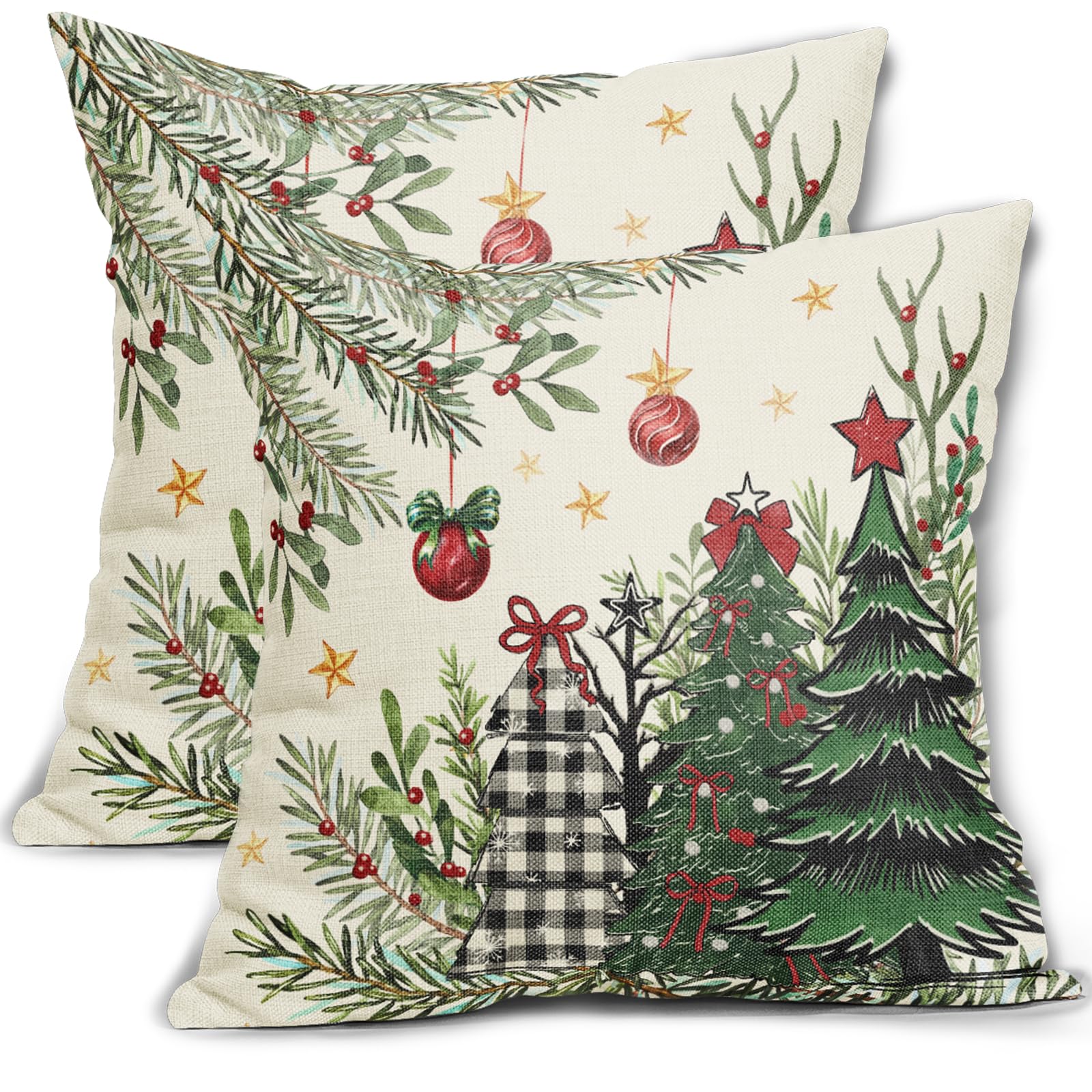 Amazon.com: Christmas Tree Throw Pillow Covers 18x18 Set of 2 Xmas ...