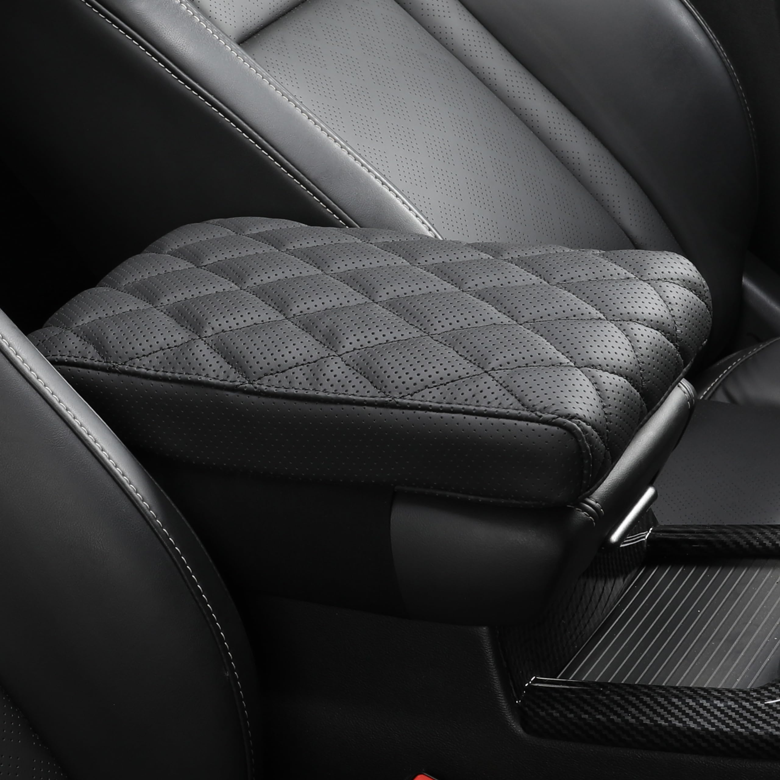 Car Center Console Cover pad Genuine Cowhide Leather,Black Armrest Box ...