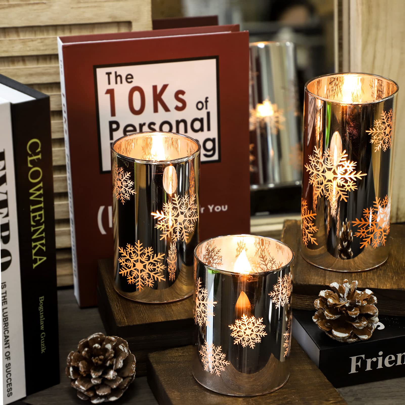 Snapklik.com : MELTONE Snowflake Holiday Flameless Candles: Real Wax ...