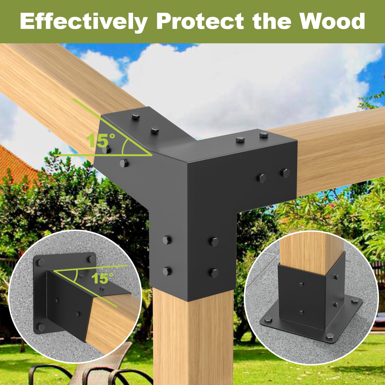 Snapklik.com : 15 3-Way 3pcs Slanted Roof Pergola Bracket Set, Roof ...