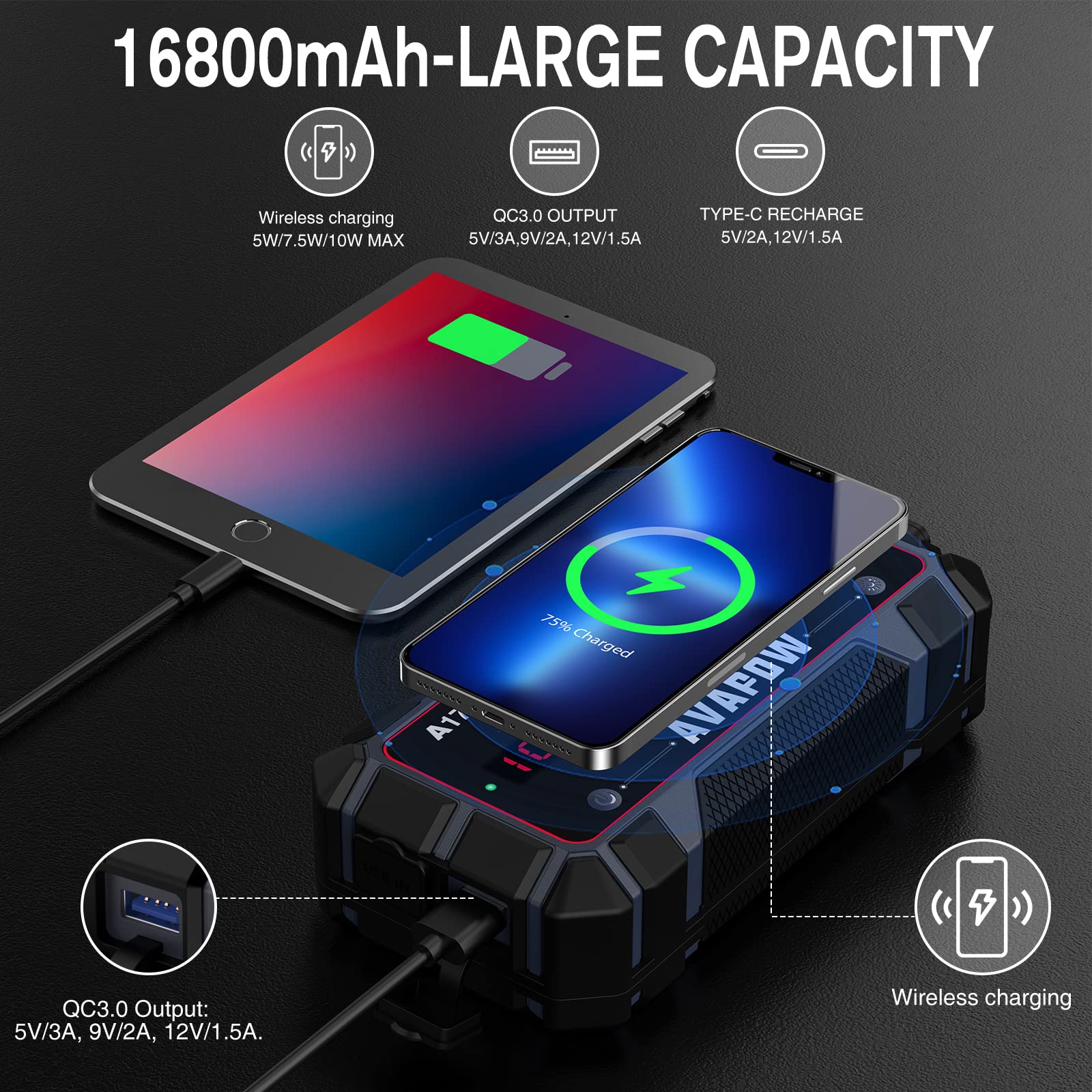 Snapklik.com : AVAPOW Car Jump Starter 2000A Peak Jump Boxes For Vehicles