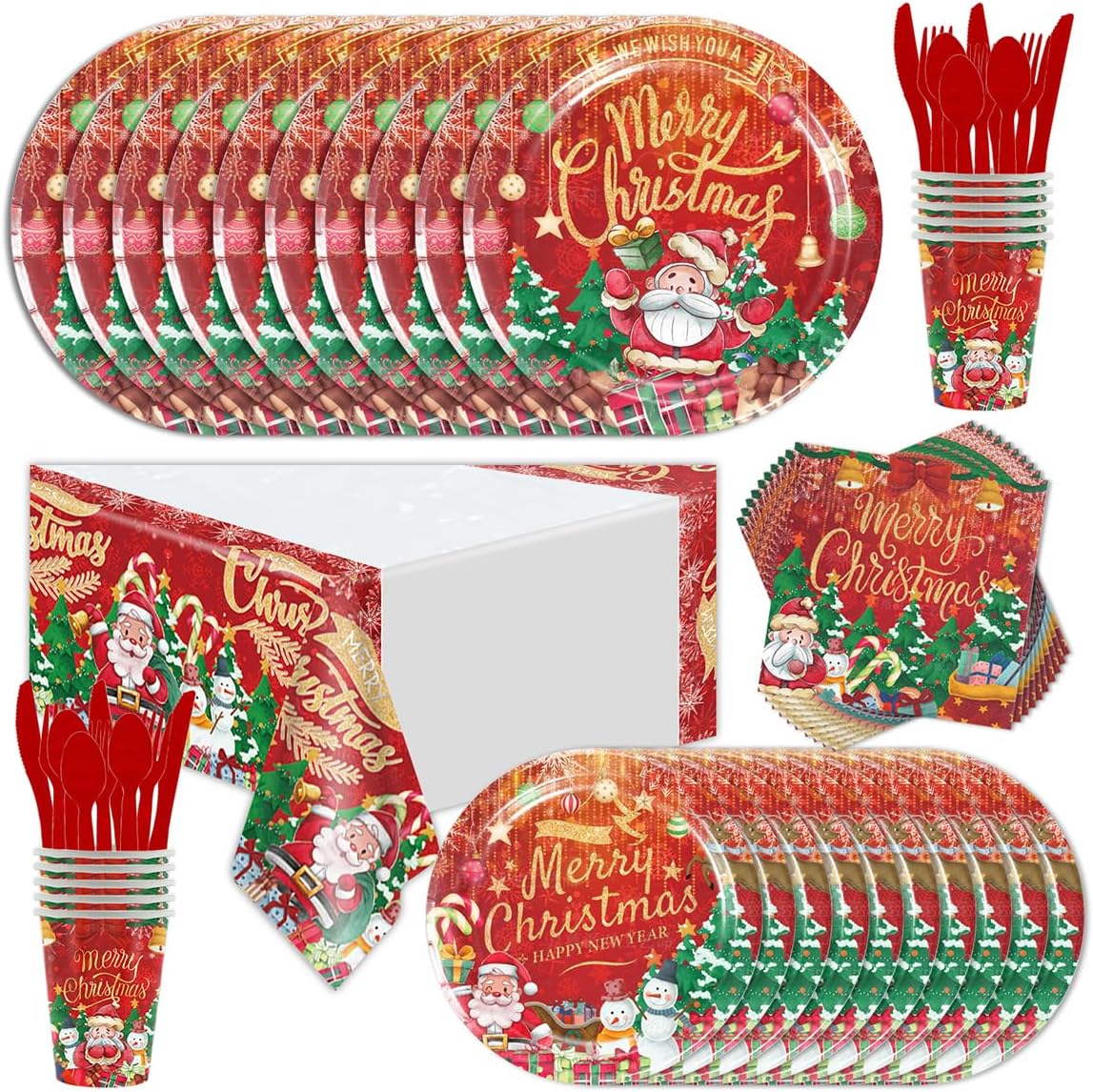 Amazon.com: 81 Pcs Merry Christmas Party Supplies Merry Christmas ...