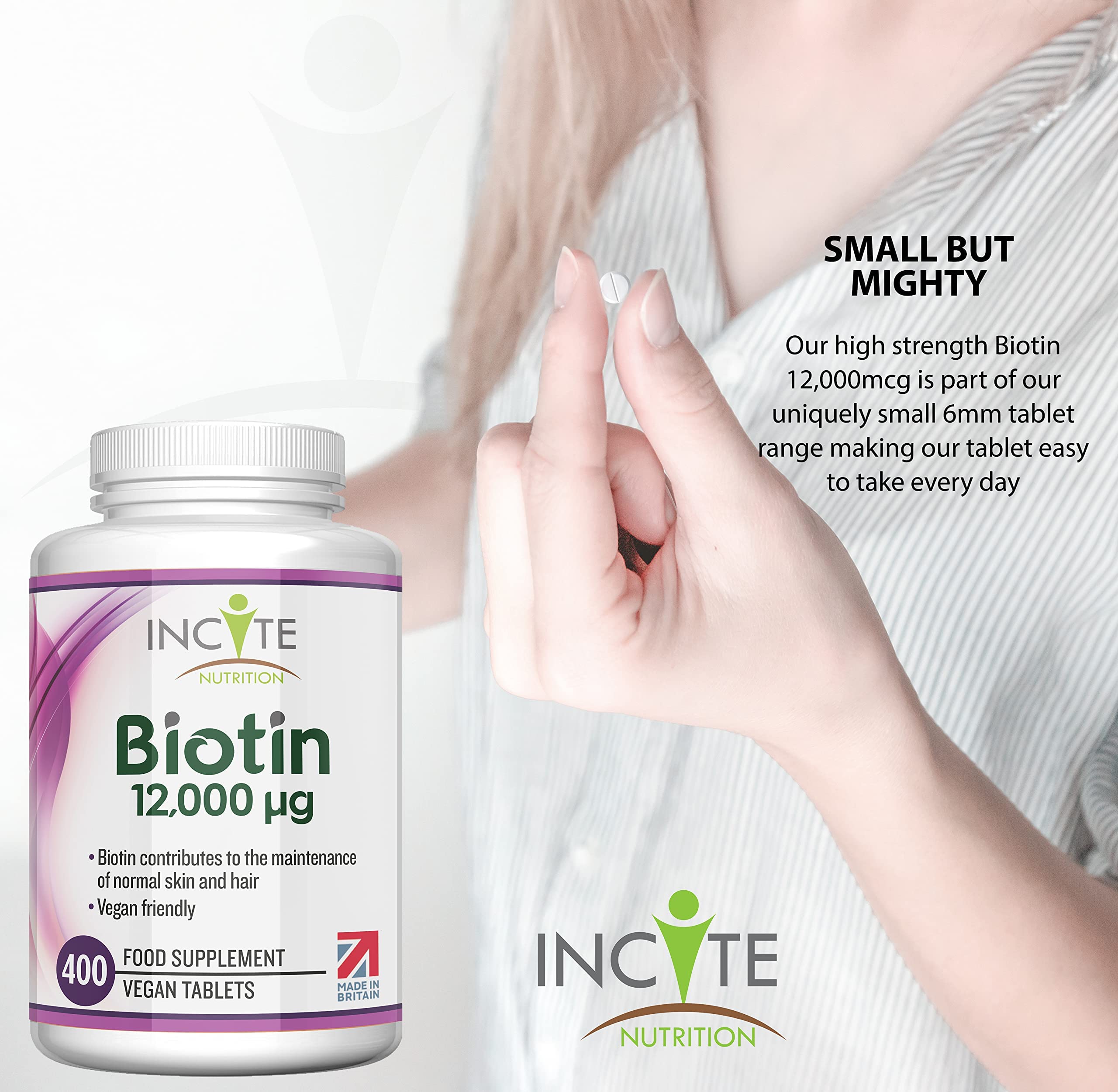 Biotin Hair Growth Supplement 12,000mcg - 400 Tiny 6mm Tablets (Full ...