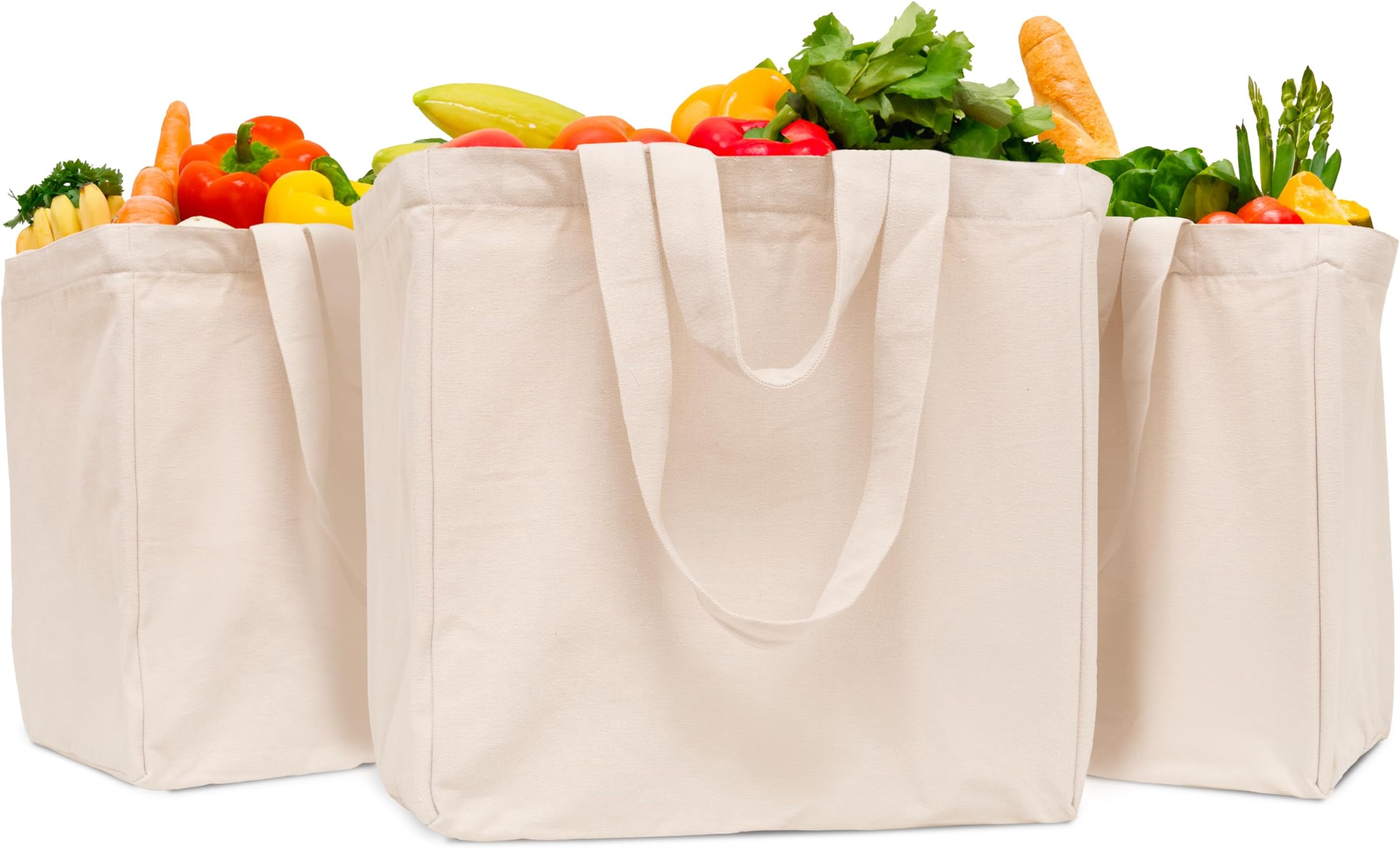 Amazon.com: Reusable Canvas Grocery Shopping Bags - 3 Pack, Extra Large ...
