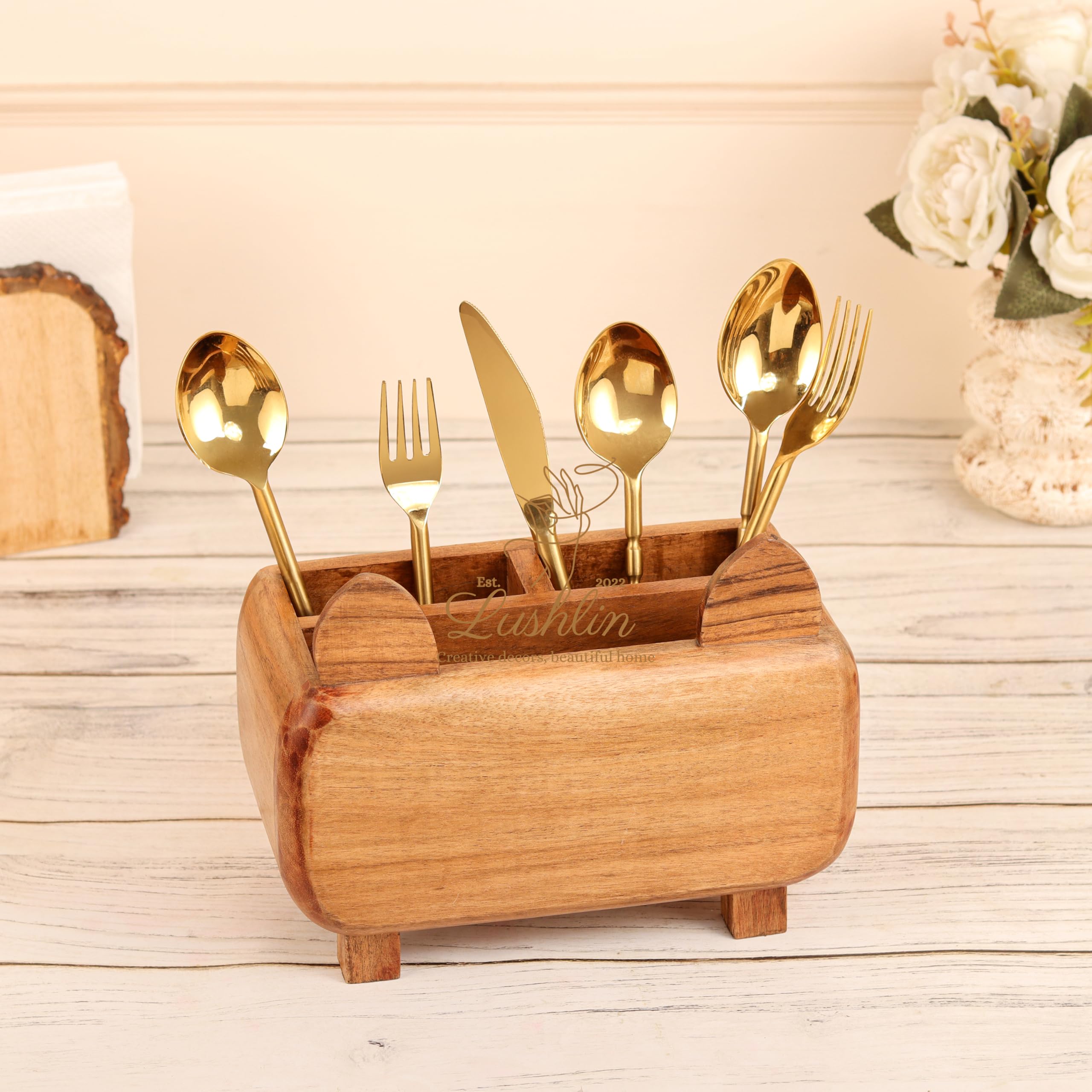 LUSHLIN Cat wooden spoon stand | spoon stand for kitchen | cutlery ...