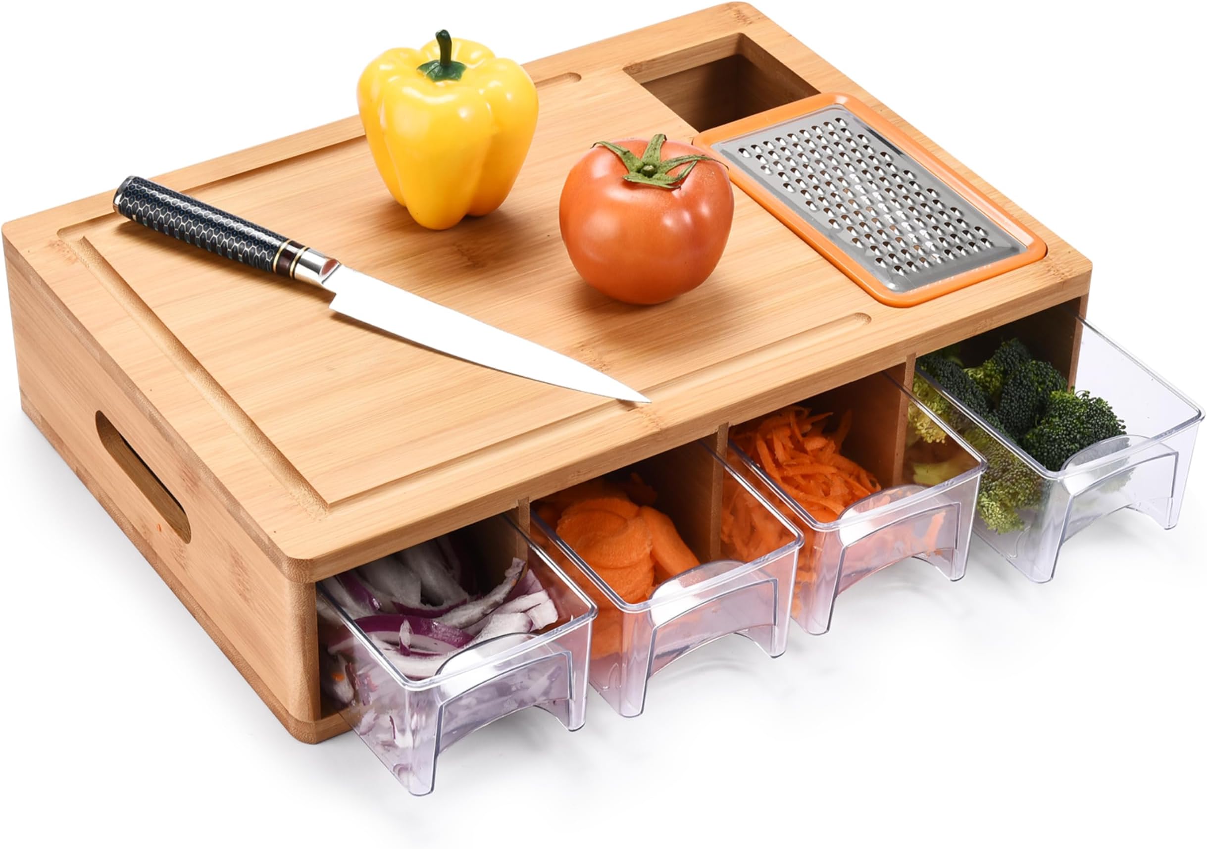 Amazon.com: TEXIJUSO Bamboo Cutting Board with 3 Containers, Lids, 5 ...