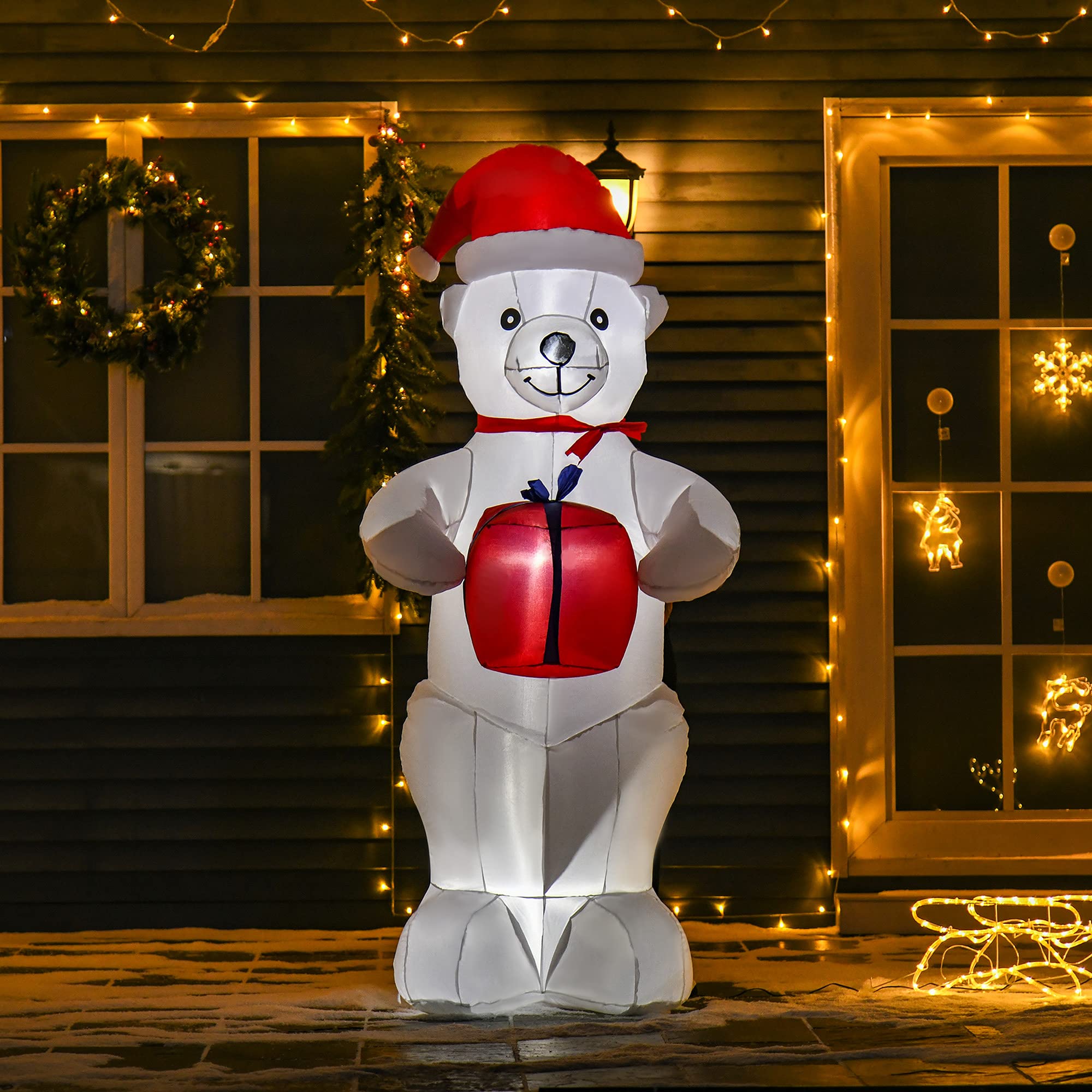 HOMCOM 6ft Christmas Inflatables Outdoor Decorations Polar Bear with a ...