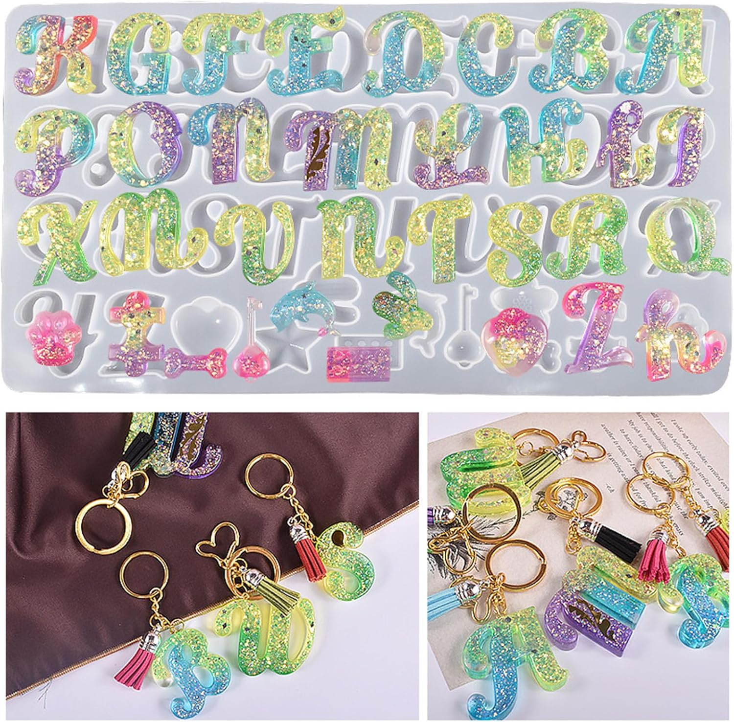 Amazon.com: Nenkarn Resin Letter Molds, Alphabet Keychain Molds, Epoxy ...