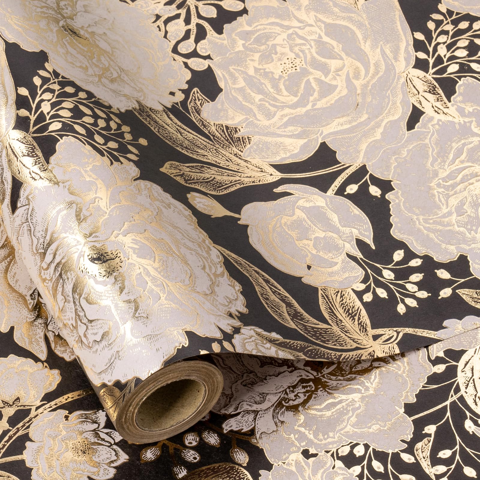 Amazon.com: RUSPEPA Black Floral Wrapping Paper Roll for Women, 17 in x ...