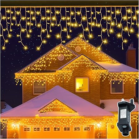 Christmas Icicle Lights Outdoor 456 LED 15M,Mains Powered Waterproof ...