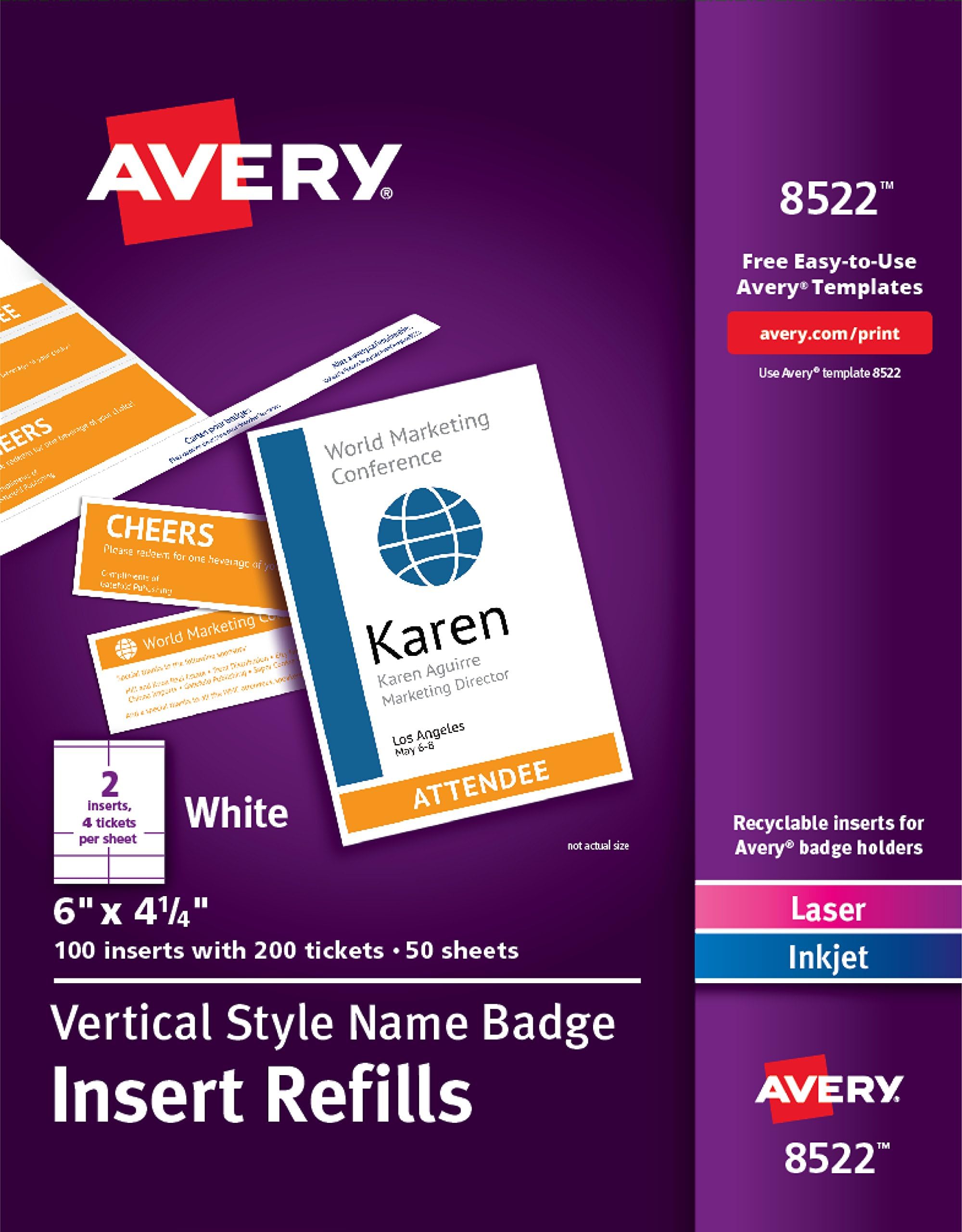 Amazon.com : Avery Customizable Name Badge and Ticket Inserts, 6" x 4. ...