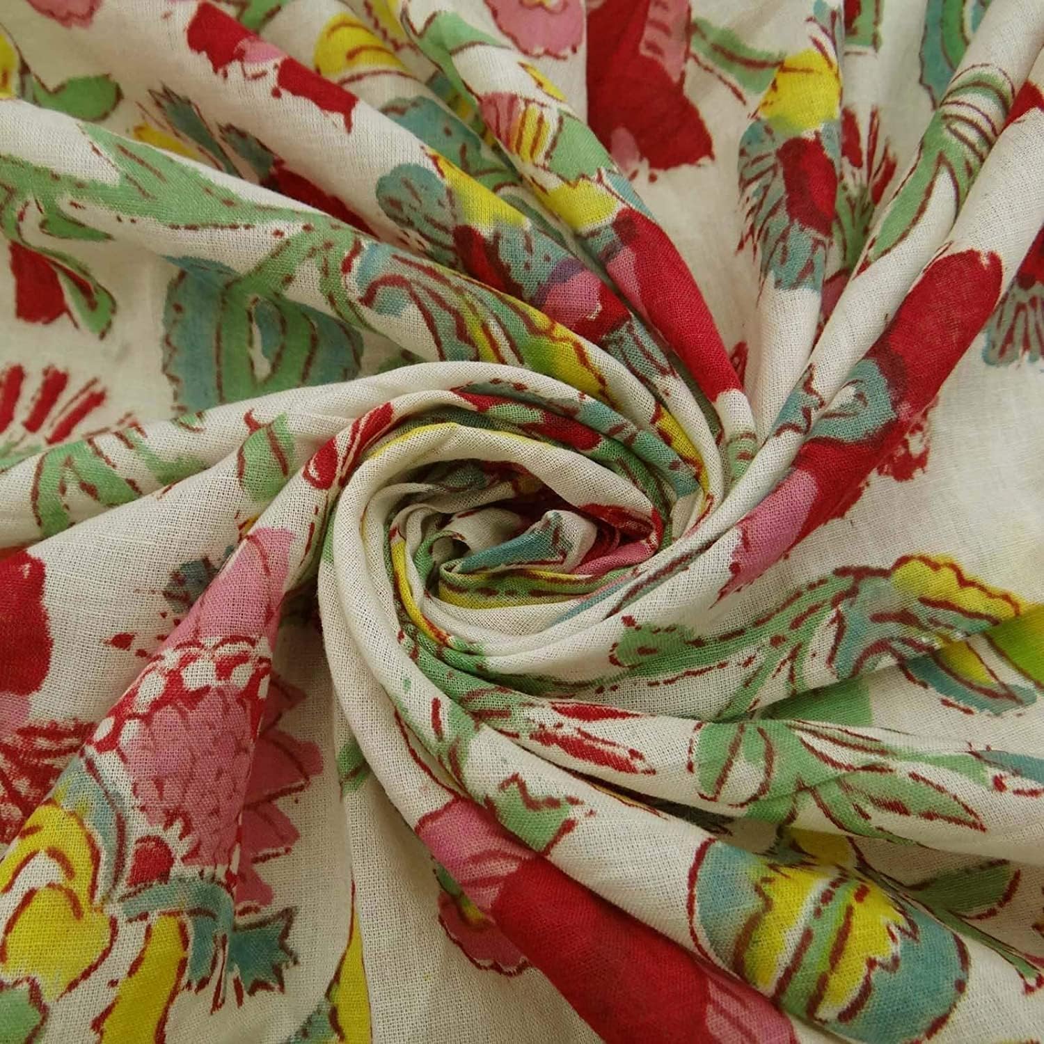 Khushi Handicraft Floral Printed Pure Cotton Cloth Unstitched Fabric ...