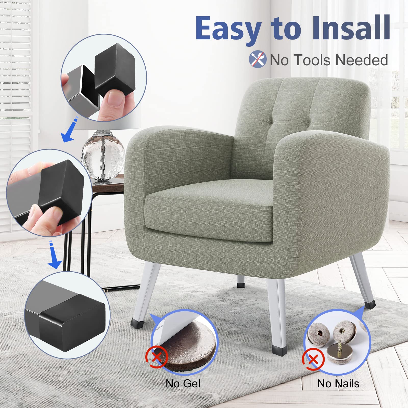 Snapklik.com : Rectangle Chair Leg Caps 40 X 20mm - 12pcs Rigid PVC ...