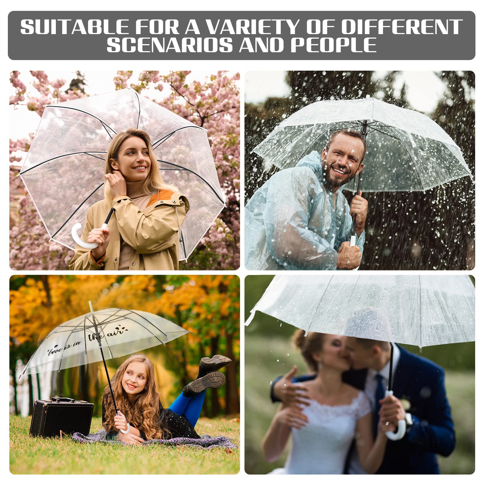 12 Pieces Clear Wedding Umbrellas Auto Open Stick Umbrella Love Is In ...