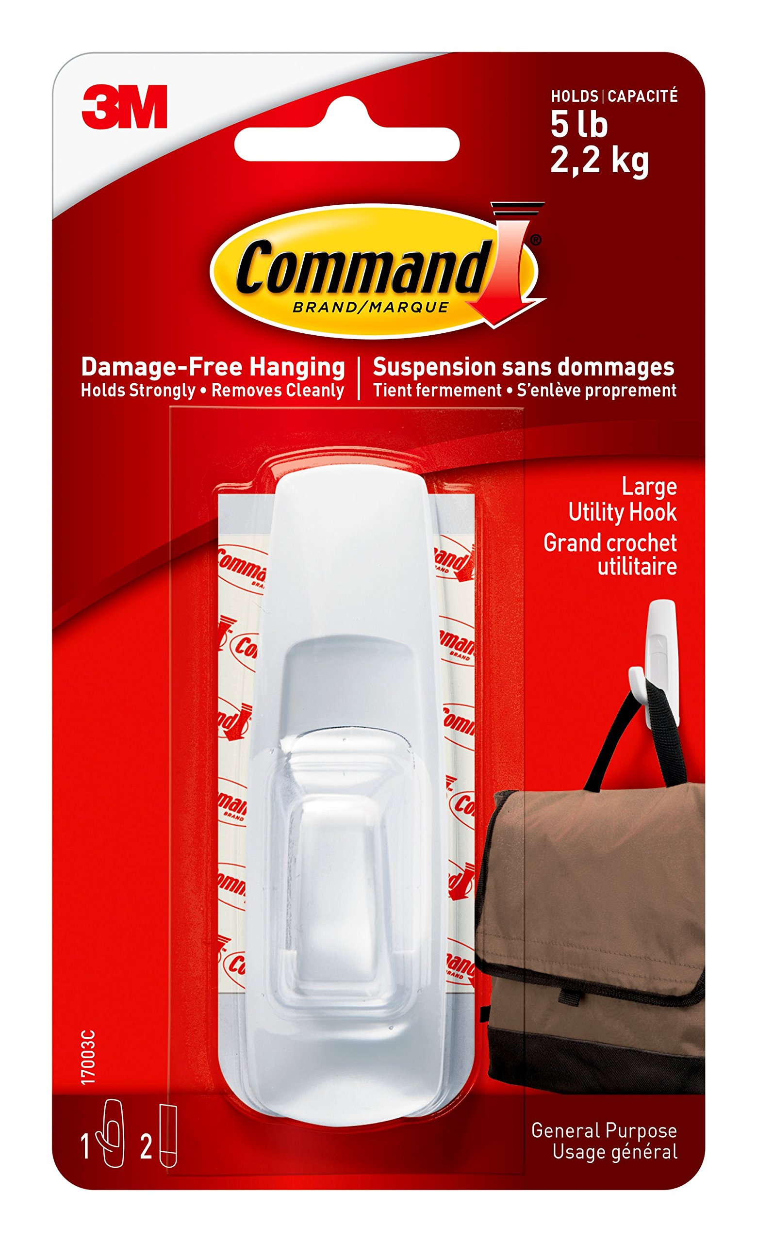 Command Utility Hook, 1 Large Wall Hook 2 Large Command Strips - 17003C ...