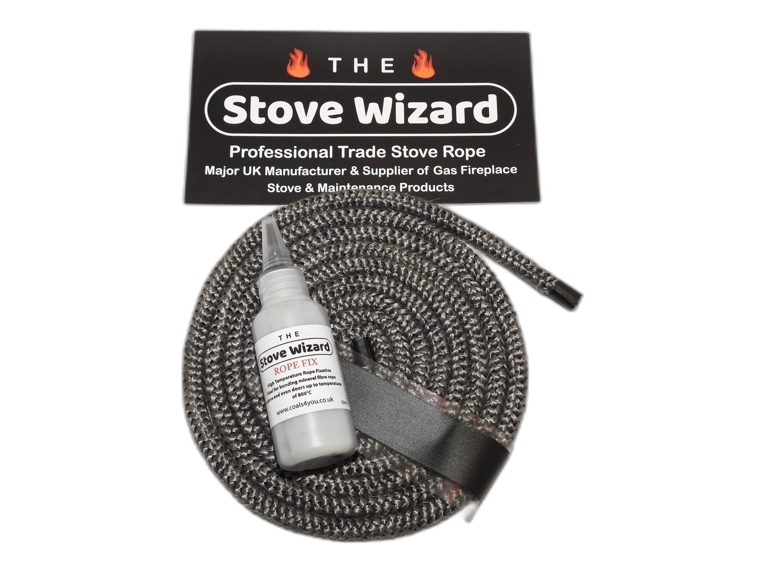 The Stove Wizard Black Stove Rope Kit 12mm x 2.5m Long with Large 50ml ...
