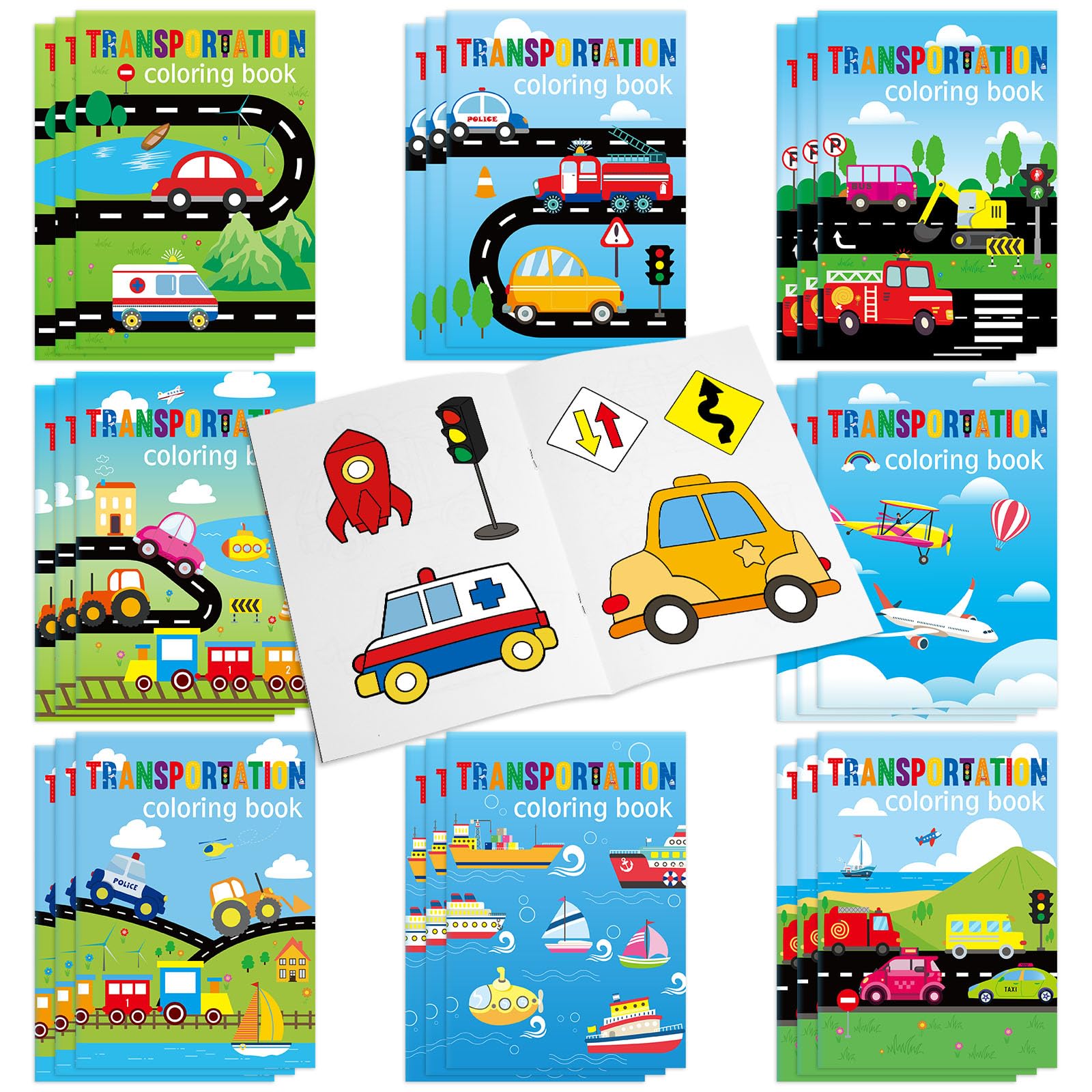 Kosiz 24 Pieces Transportation Coloring Books for Kids Traffic Theme ...