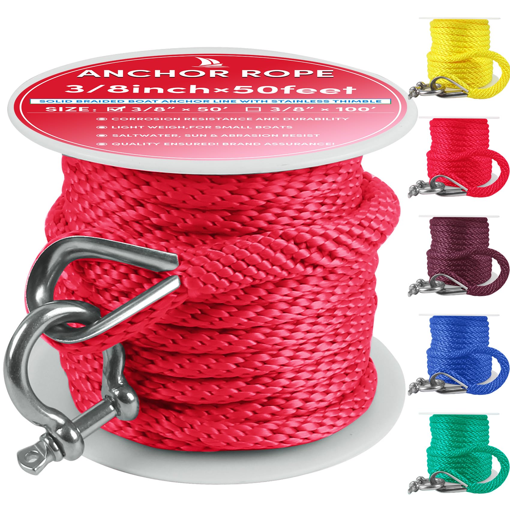Snapklik.com : Premium Anchor Rope 50 Ft X 3/8 Inch, Solid Braid MFP ...