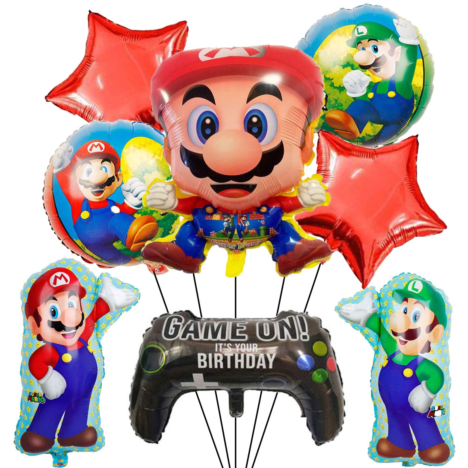 SHINY PARTY 9PCS Super Mario Bros Balloons for Kids Birthday Baby ...
