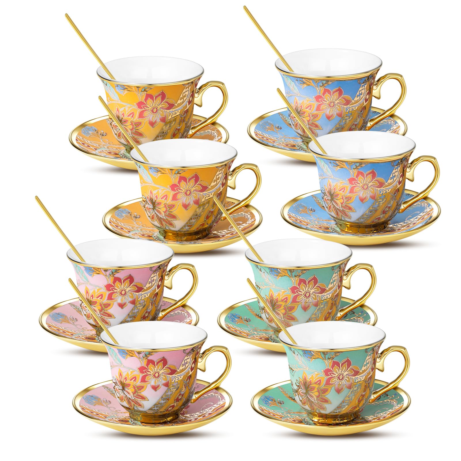 Amazon.com | Qetoosur Small Tea Cups and Saucers, 3.5 OZ Tea Cups Set ...